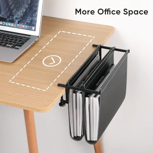 Nuslne Hanging Desk File Organizer, Vertical Hanging Desk Storage,Under Desk Storage,Sturdy File Holder and Laptop Holder for offices, homes, schools, Ideal Desk-Side Storage Solution,Fits A4-Size