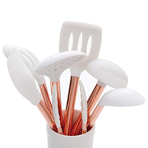 LMMDP 7pcs Silicone Kitchenware Non-stick Cooking Tool flexible tongs Spatula Ladle slotted Spoon Kitchen Utensils Set (Color : E)