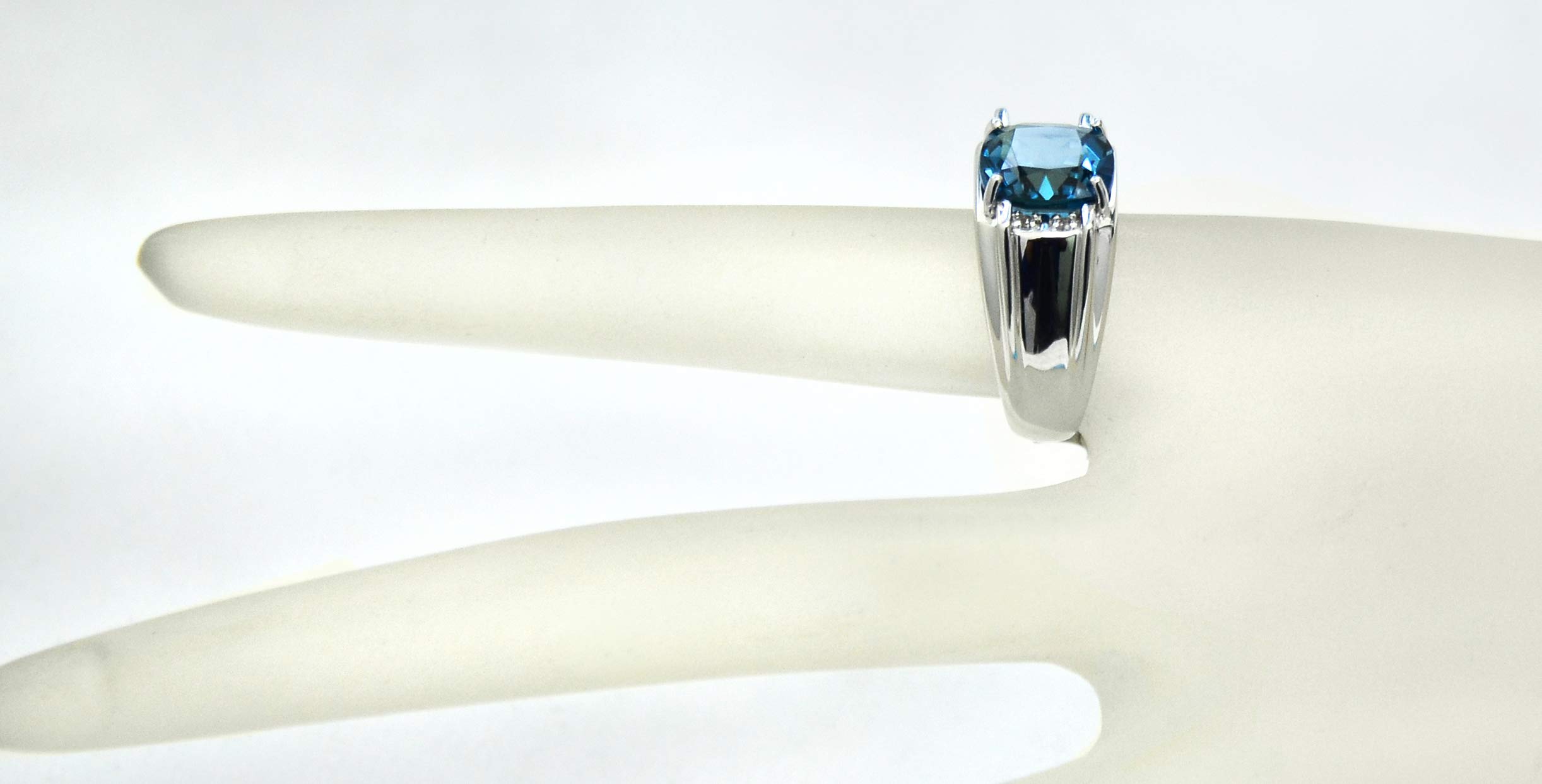 RB Gems Sterling Silver 925 STATEMENT Ring GENUINE GEMSTONE Cushion 10 mm with Rhodium-Plated Finish (5, london-blue-topaz)