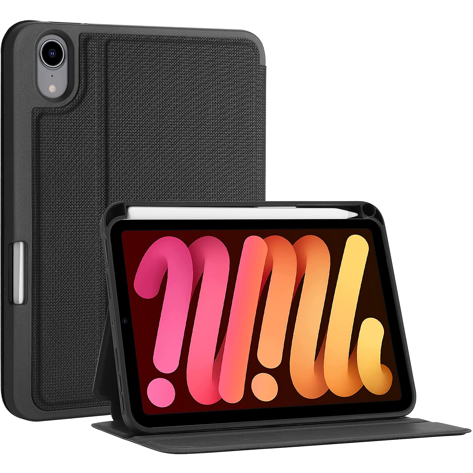 ProCase Cover for iPad Mini 6 Case 2021 Mini 6th Generation Case with Pencil Holder, Slim Smart Folio Stand Cover Shockproof Protective Cases for iPad Mini 6th Gen 8.3 Inch 2021-Black