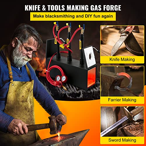 Vevor Farrier Furnace with Three Large Capacity Portable Metal Propane Knife Forge, 3 Burners, Black