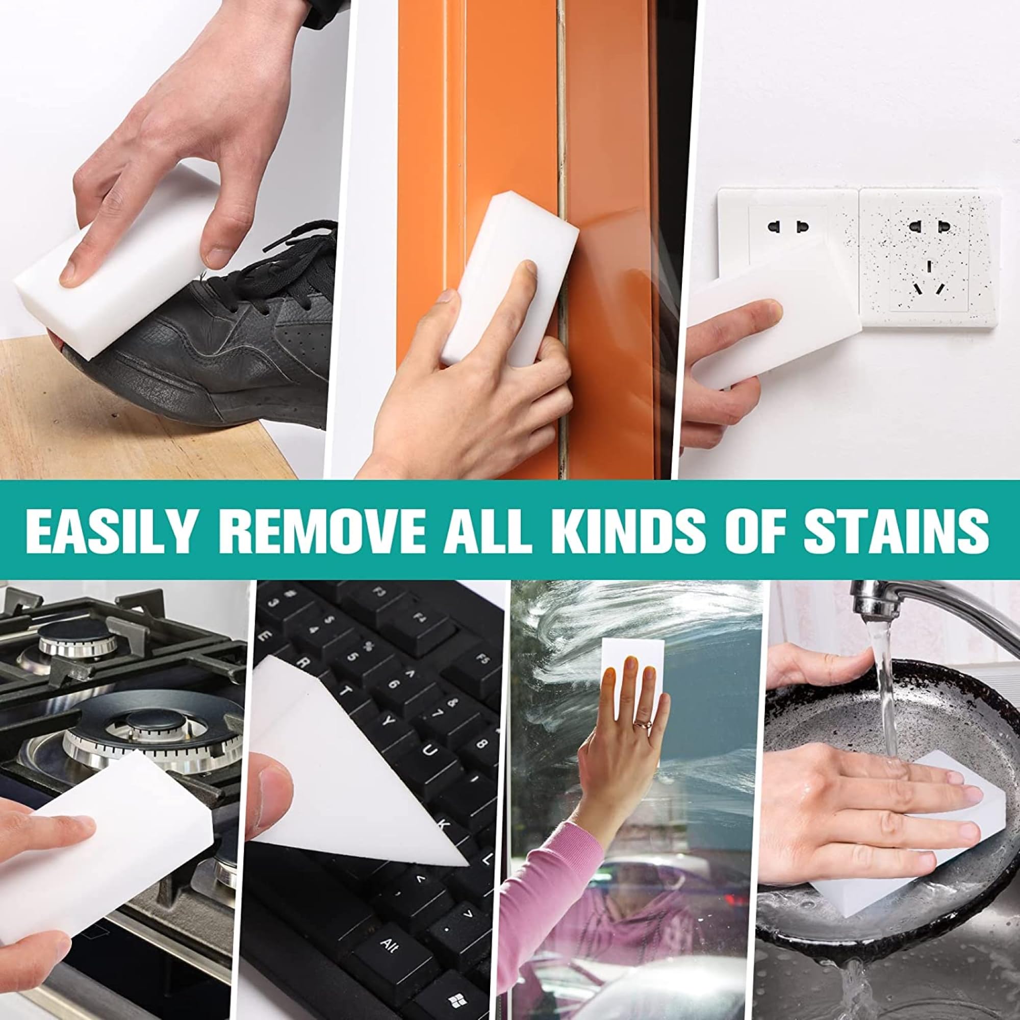 Mr White 4X Stronger Magic Eraser Sponge,25-Pack, Cleaning Brush,Cleaning Sponge,Multi-Purpose Power Scrub, Household Cleaning,Melamine Foam, Office & Indus. Boat Scuff Eraser,Esponja Kitchen, Bath