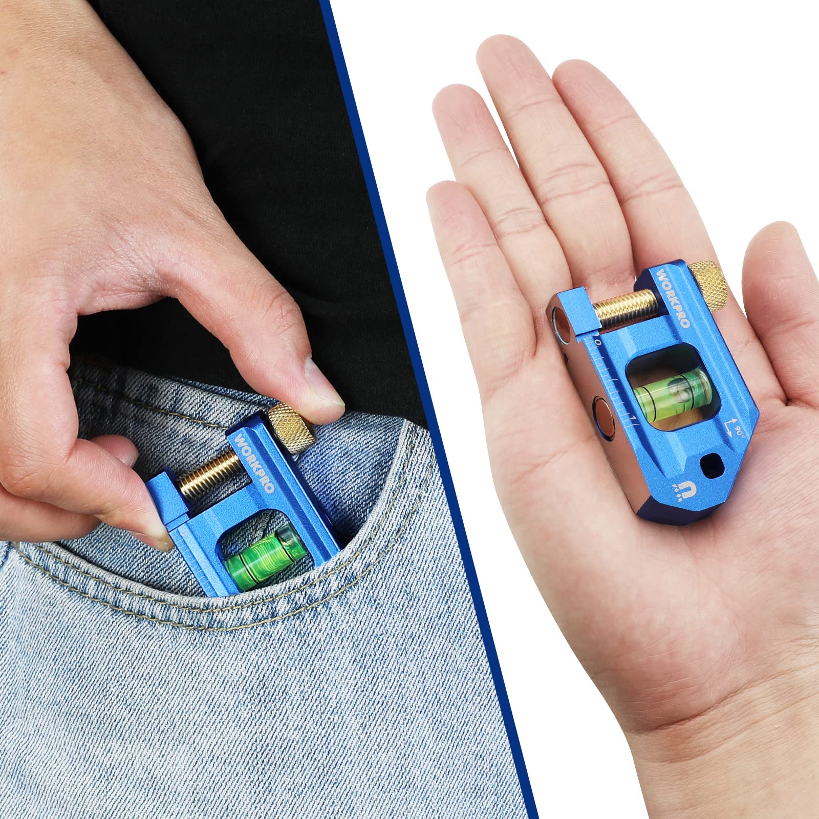 WORKPRO Conduit Bending Level, Magnetic Level, Pipe Level, Bubble Vial for 90° Measurement, Aluminum Alloy Construction, 2.5-inch, Cobalt Blue