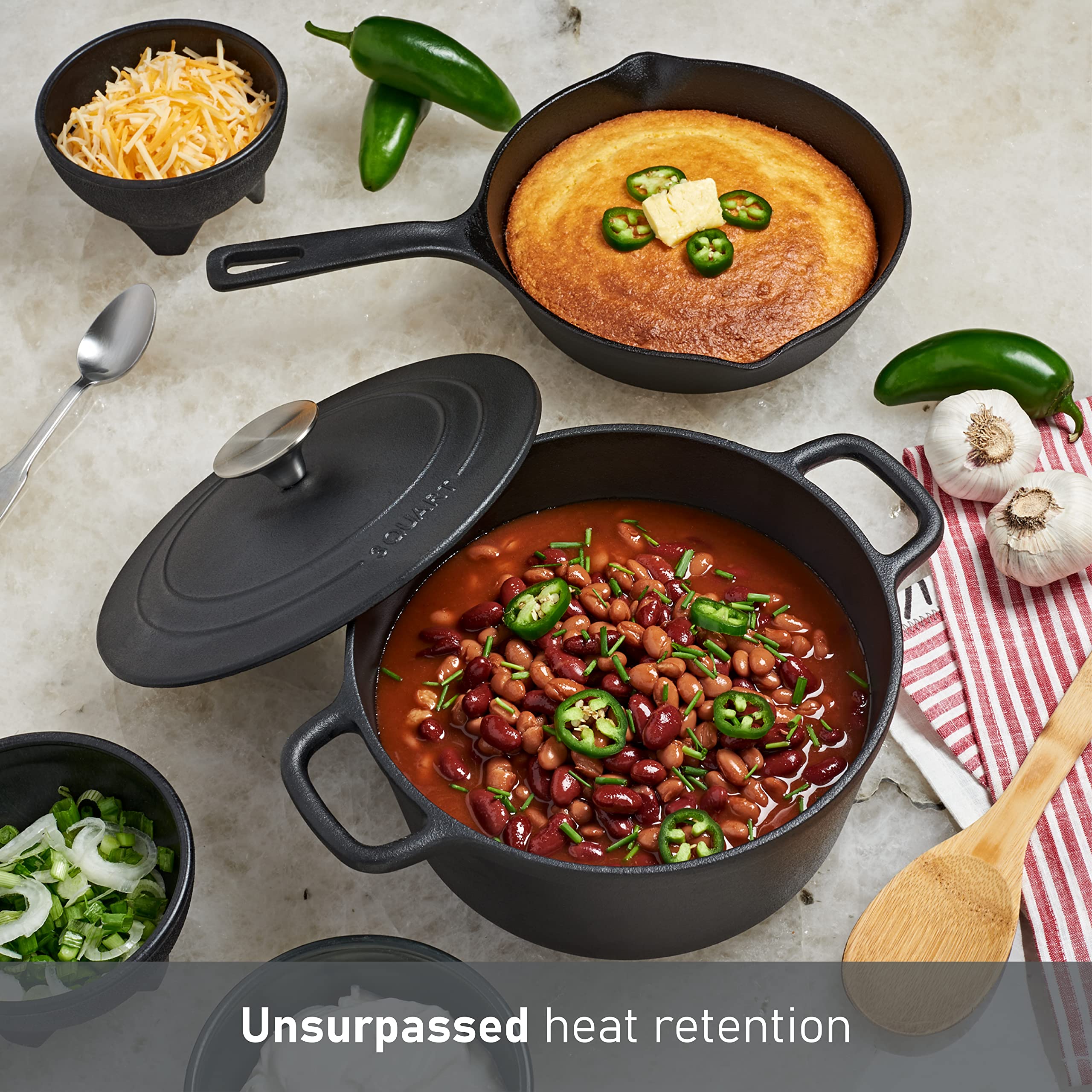 MasterPRO Pre-Seasoned Cast Iron Dutch Oven Skillet - Cooking Pot with Lid for Indoor and Outdoor Use β BBQ Grill, Fire, Oven Safe Camping Cookware, 3 Quart, Black