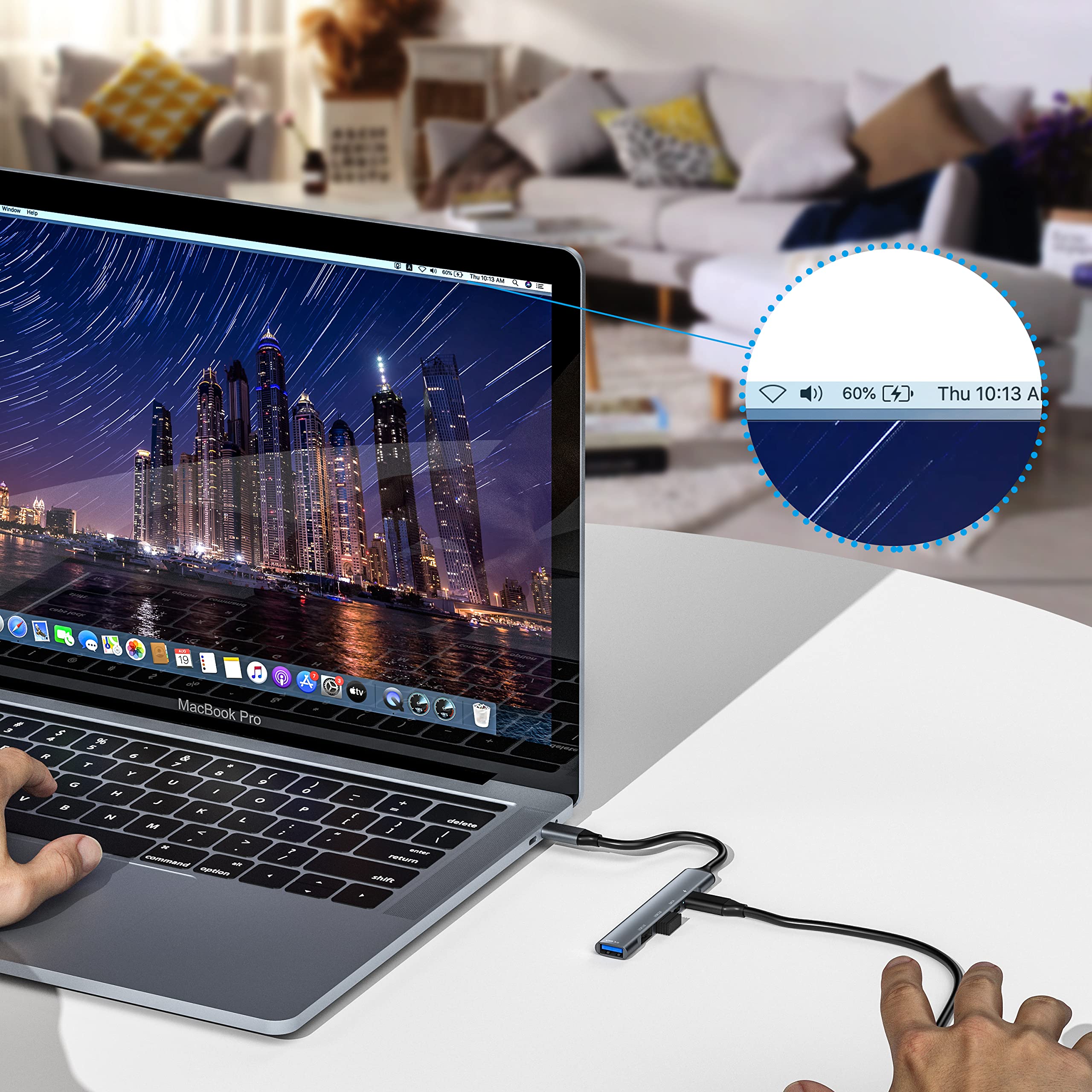 USB C HUB 5in1 Extender for Laptop with USB 3.0 2.0 and USB c 100w pd Data Ultra-Slim hub for PS4 PS5 MacBook / iPad and More, Grey