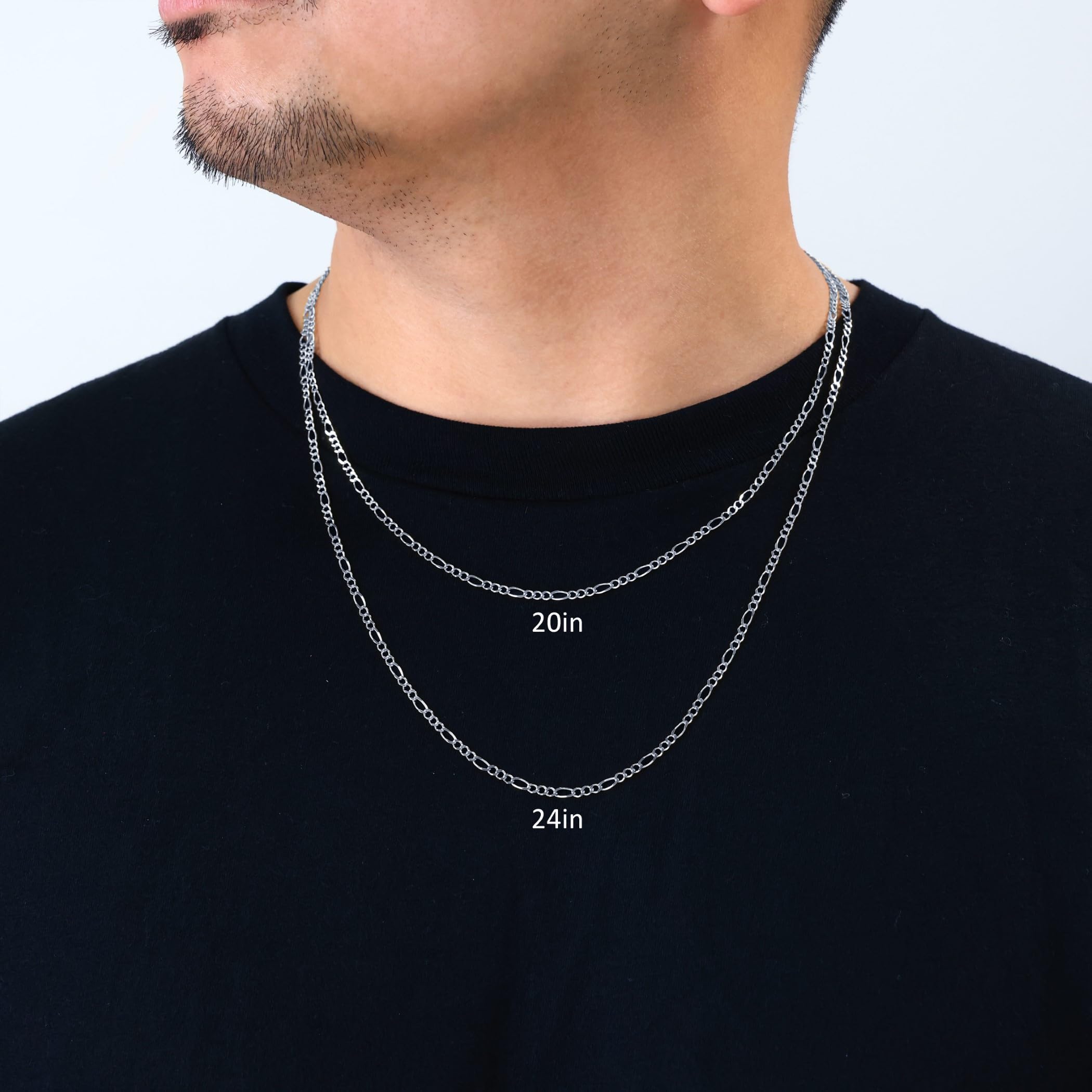 Nuragold 10k White Gold 2.75mm Solid Figaro Chain Link Pendant Necklace, Mens Womens Jewelry 16" 18" 20" 22" 24" 26"