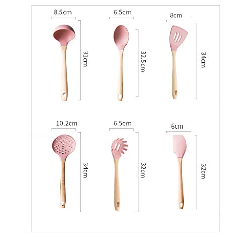 LMMDP Silicone Kitchen Set Cooking Tool Utensils Set Spatula Soup Spoon with Wooden Handle Special Heat-resistant Design