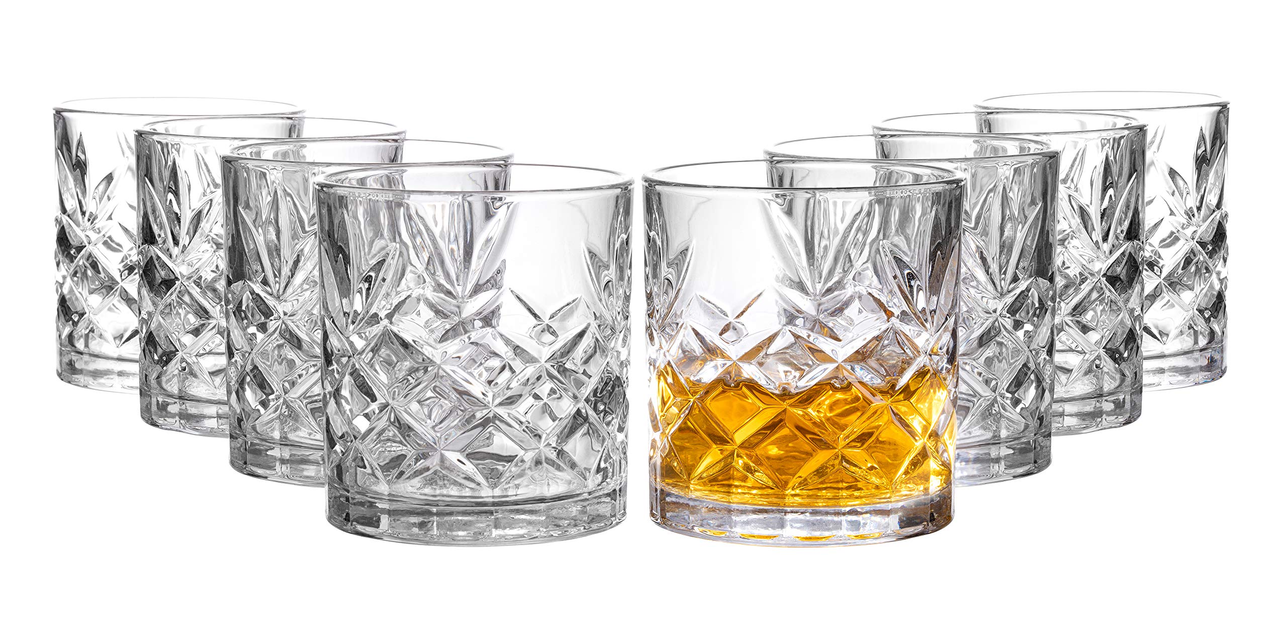 Royalty Art Kinsley Lowball Whiskey Glasses, 8 Pc. Set, 10.6 ounce Short Drinking Glassware for Liquor, Bourbon, Rye, or Beer, Elegant Drinkware for Men or Women, Dishwasher Safe (Lowball)