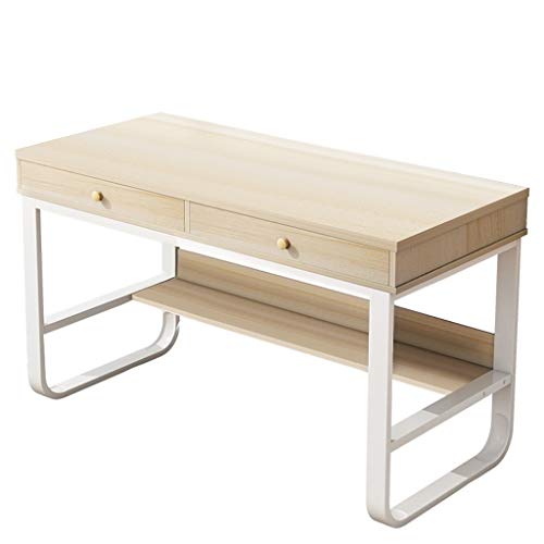 Multi-Layer Storage Frame Computer Desk Pullout Keyboard Tray Desk with Drawers and Bookshelf Home Desk Student Writing Laptop Desk Office Desk White/Black/Yellow (White)