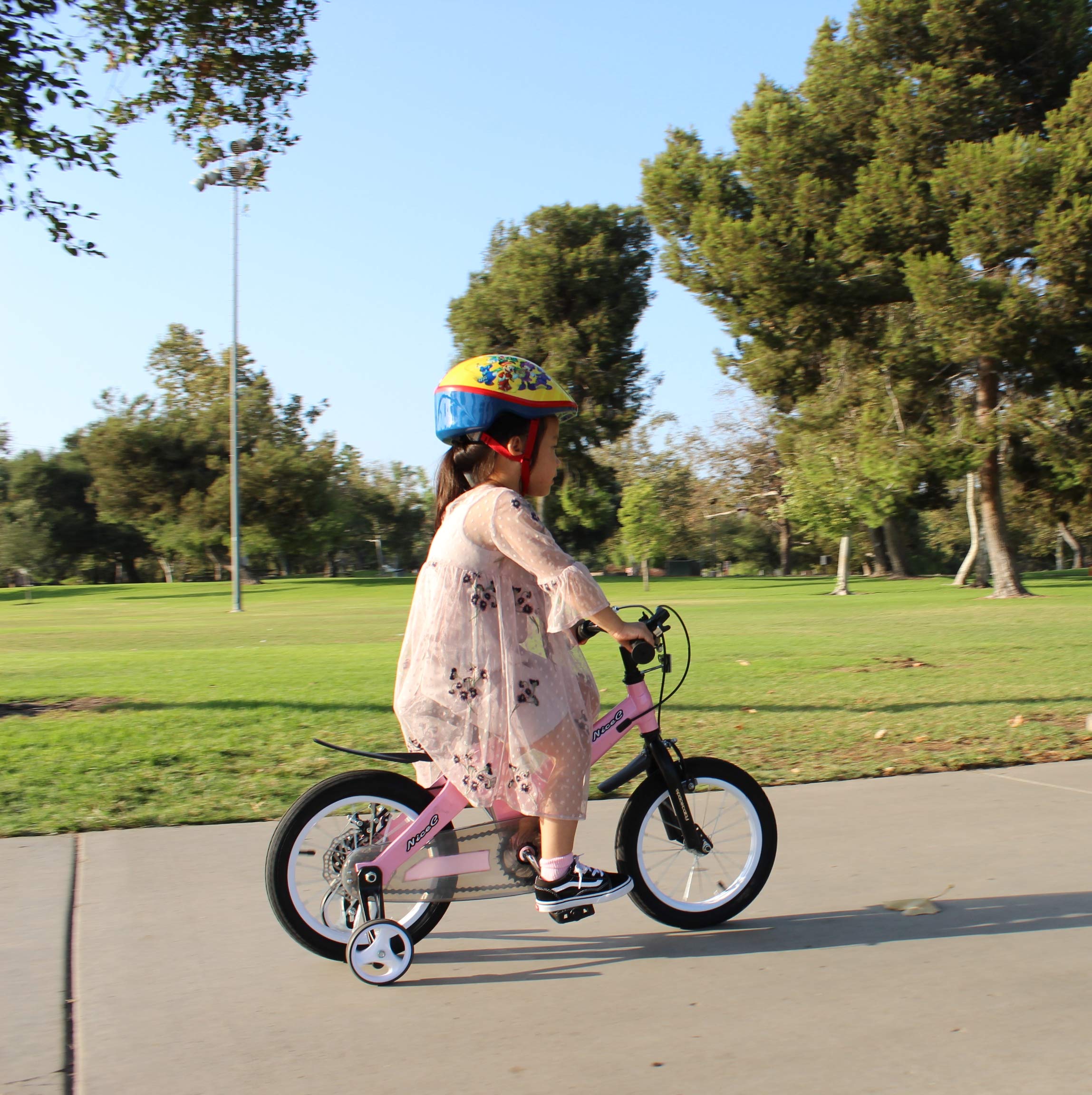 NiceC Kids BMX Bike, Princess Pink, 14 inch, Adjustable, Training Wheels Included