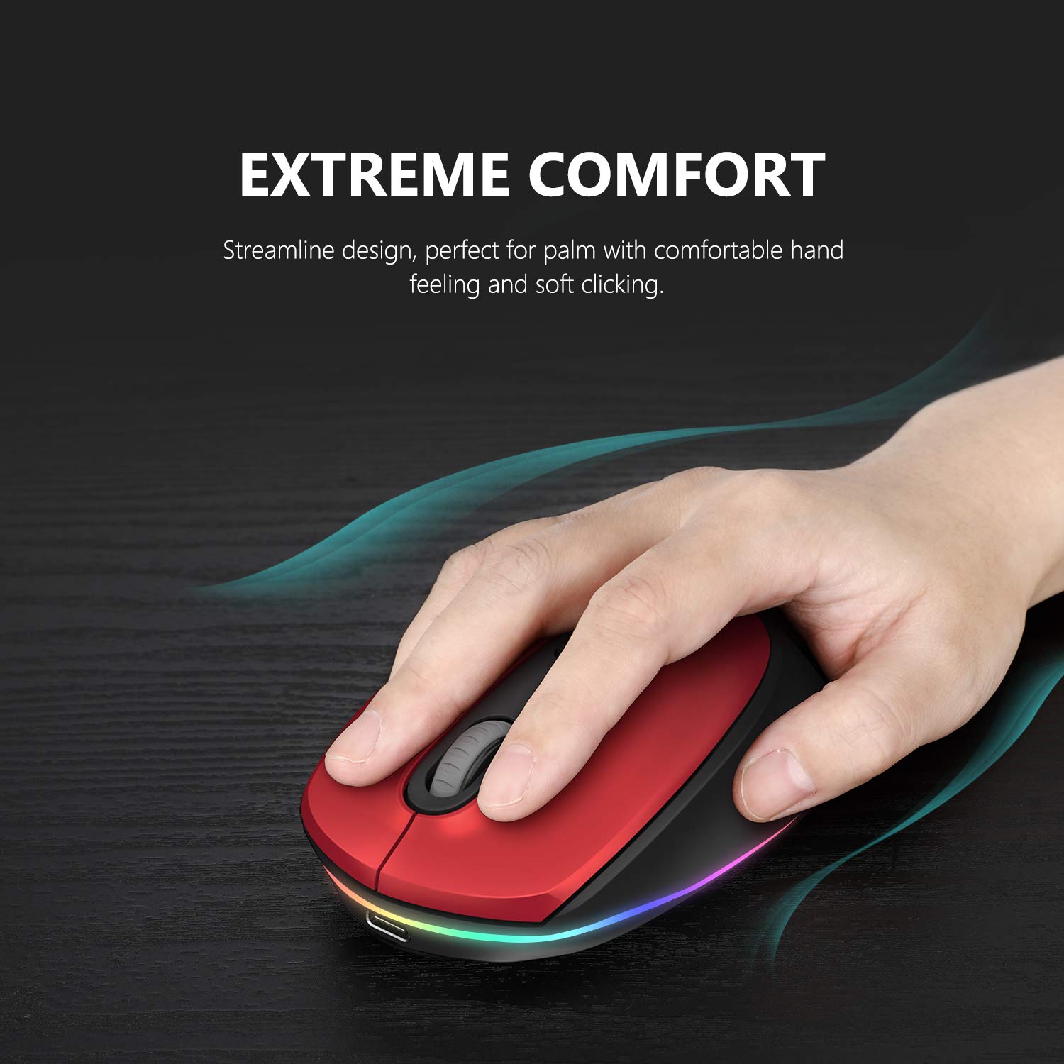 seenda Bluetooth Mouse - Ultra-Quiet, Rechargeable, Light-Up Wireless Mouse (Bluetooth 3.0/5.0+USB) for Computer, Laptop, Notebook, Kids' Chromebook, Mac, and Windows - Black and Red