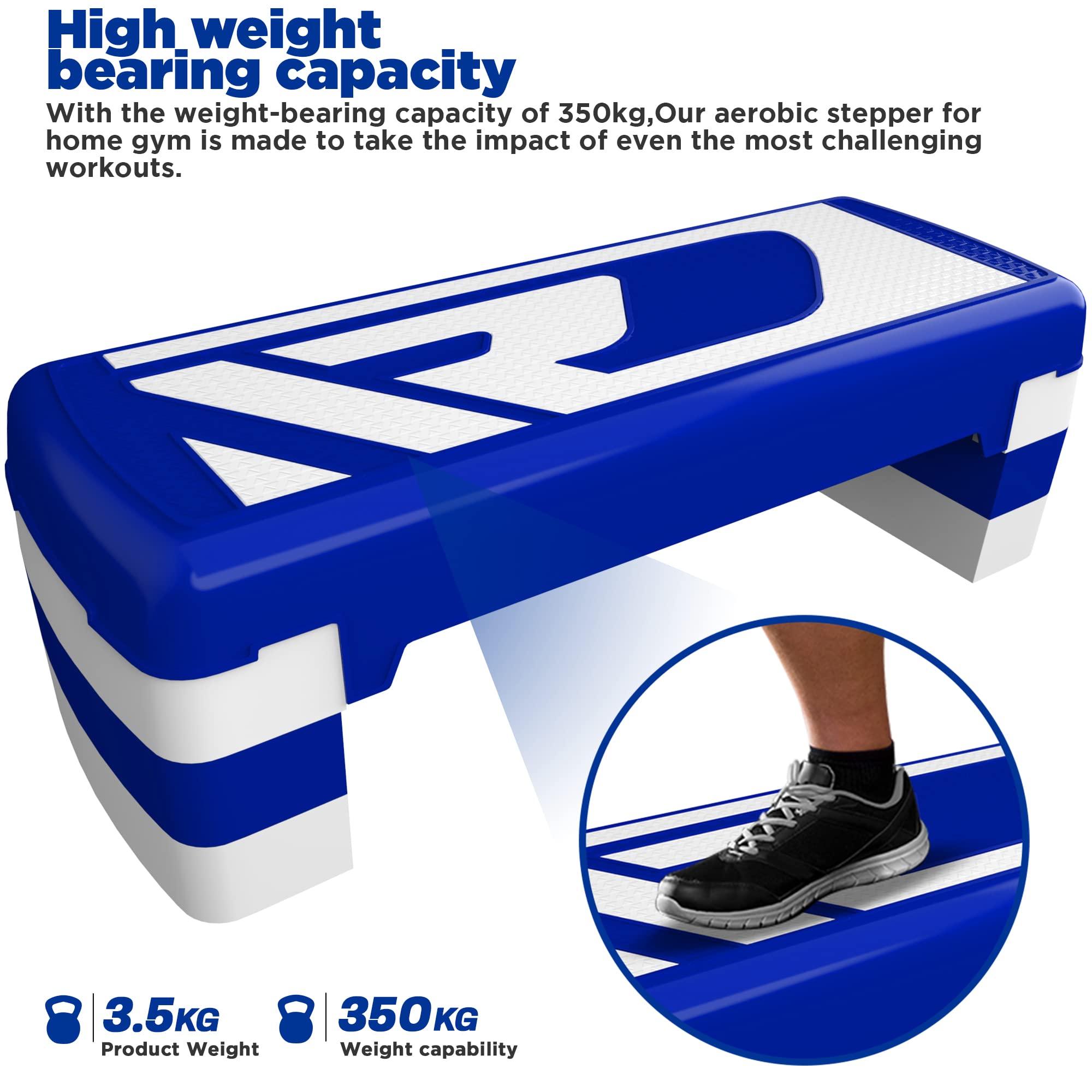 RDX Aerobic Step with 3 Adjustable Height Level Exercise, 4″ 6″ 8″ Steps Riser Platform, Anti-Slip Stepper Board Block Yoga Sport Home Gym Fitness Workout Routine Training, 31″ x 12″