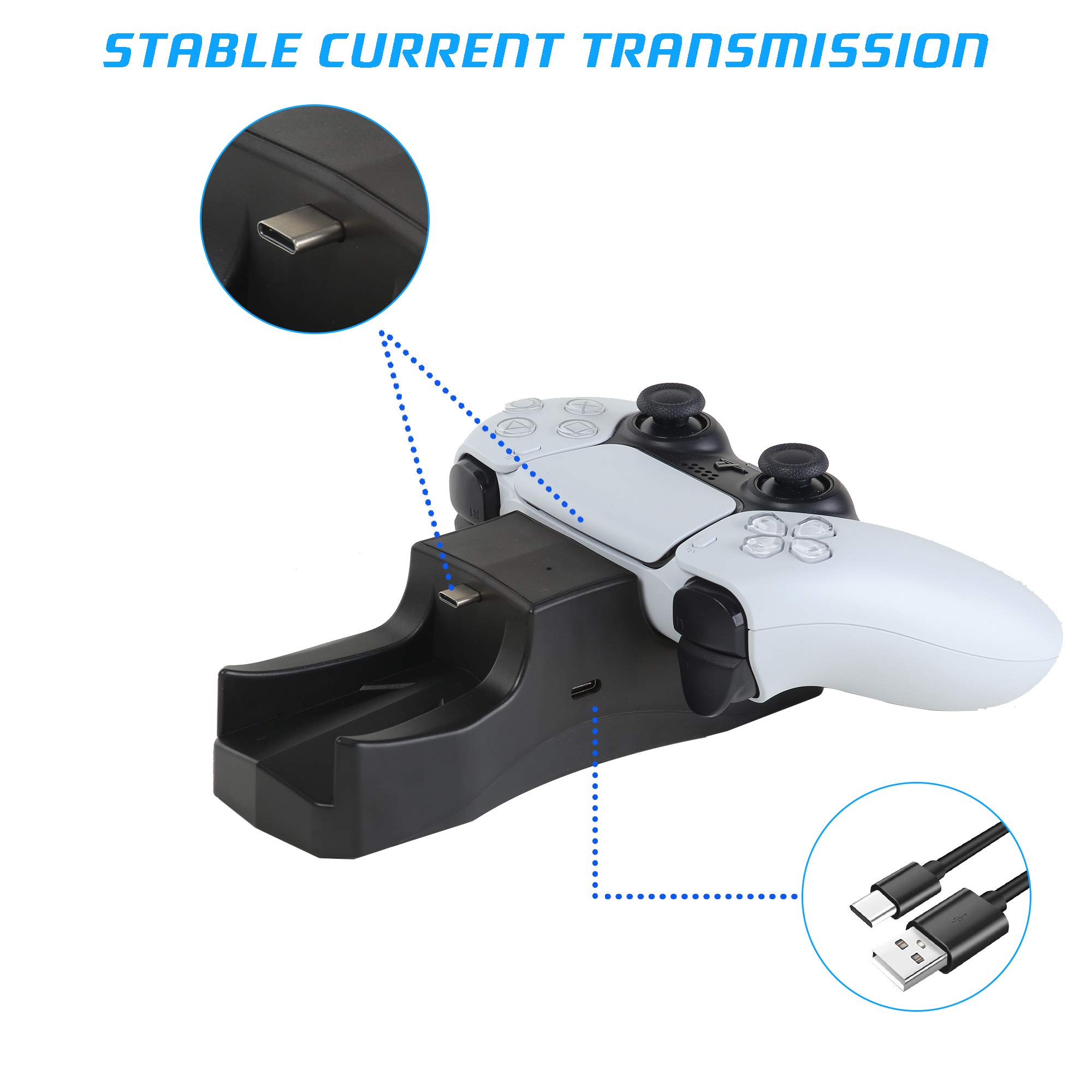 RHOTALL Charging Station for PS5/Playstation 5 DualSense Controller, Charger Stand Dock with Dual USB C Fast Charging - Bat Style