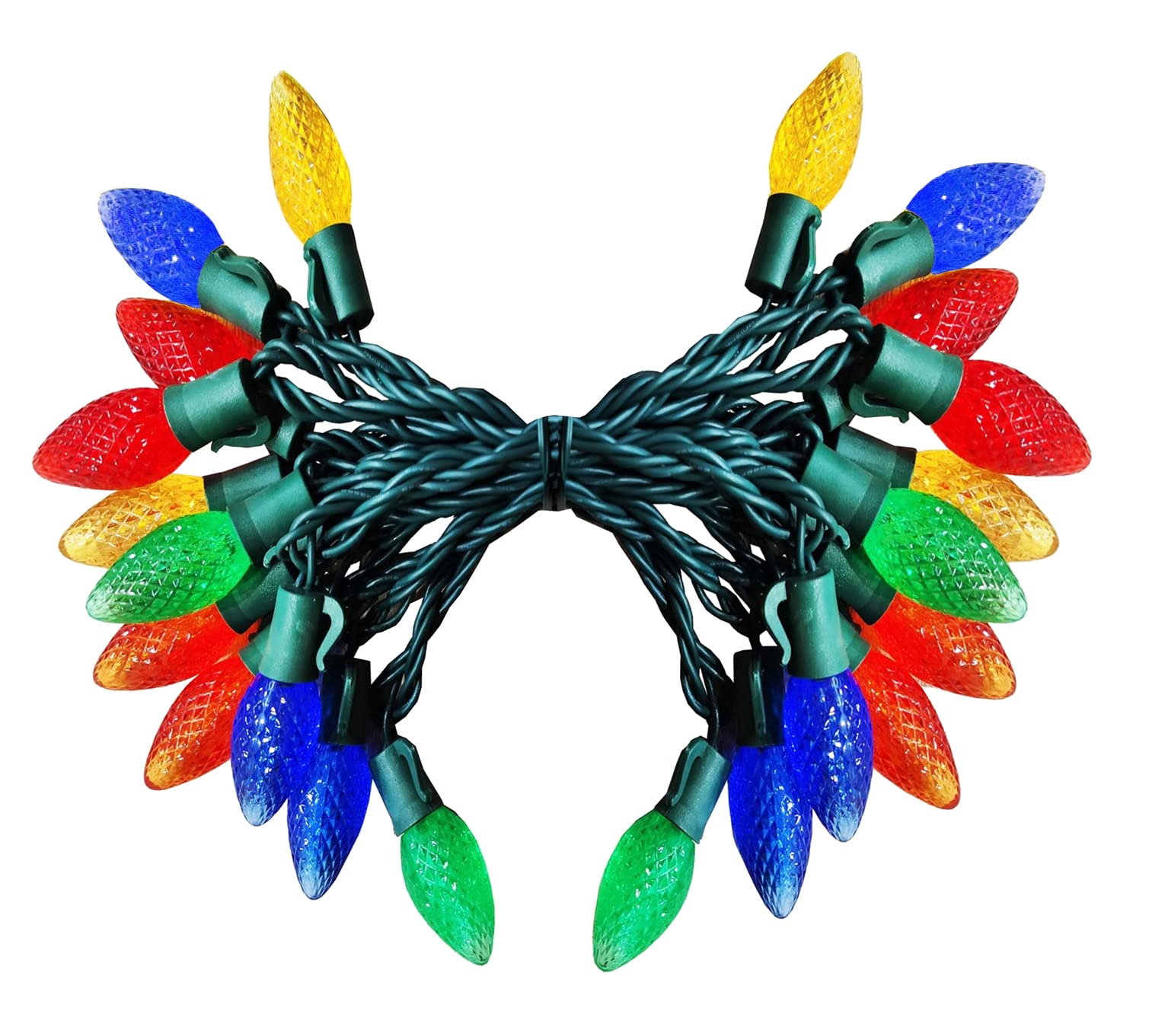 Multicolor C7 Christmas Lights Led Commercial Grade Outdoor Holiday String Lights Strawberry,6" Spacing 25LED,Green Wire 13Ft Heavy-Duty Plug in Decorative Festive Party Stranger Things Lights