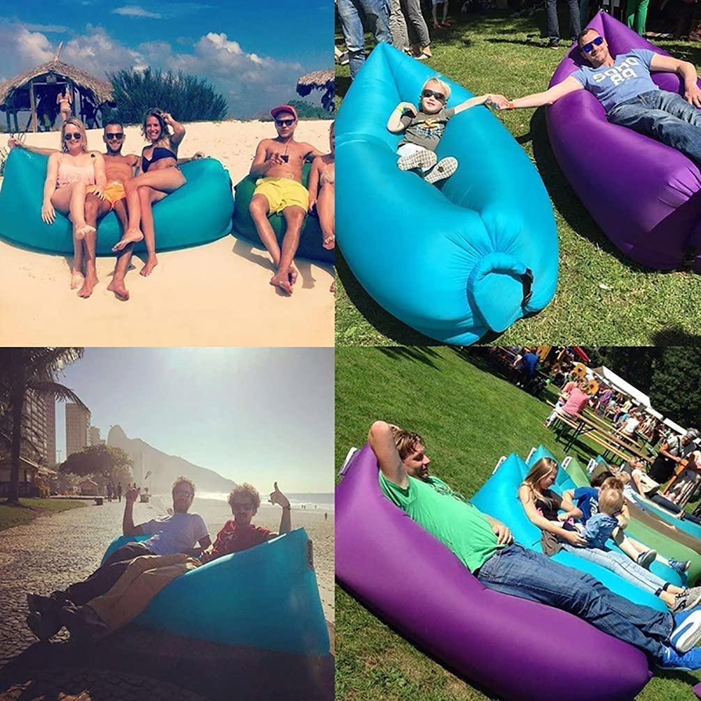 Portable Inflatable Lounger Air Sofa Couch, Anti- Air Leaking Beach Lounger for Camping Picnics Hiking Beach Music (Black)