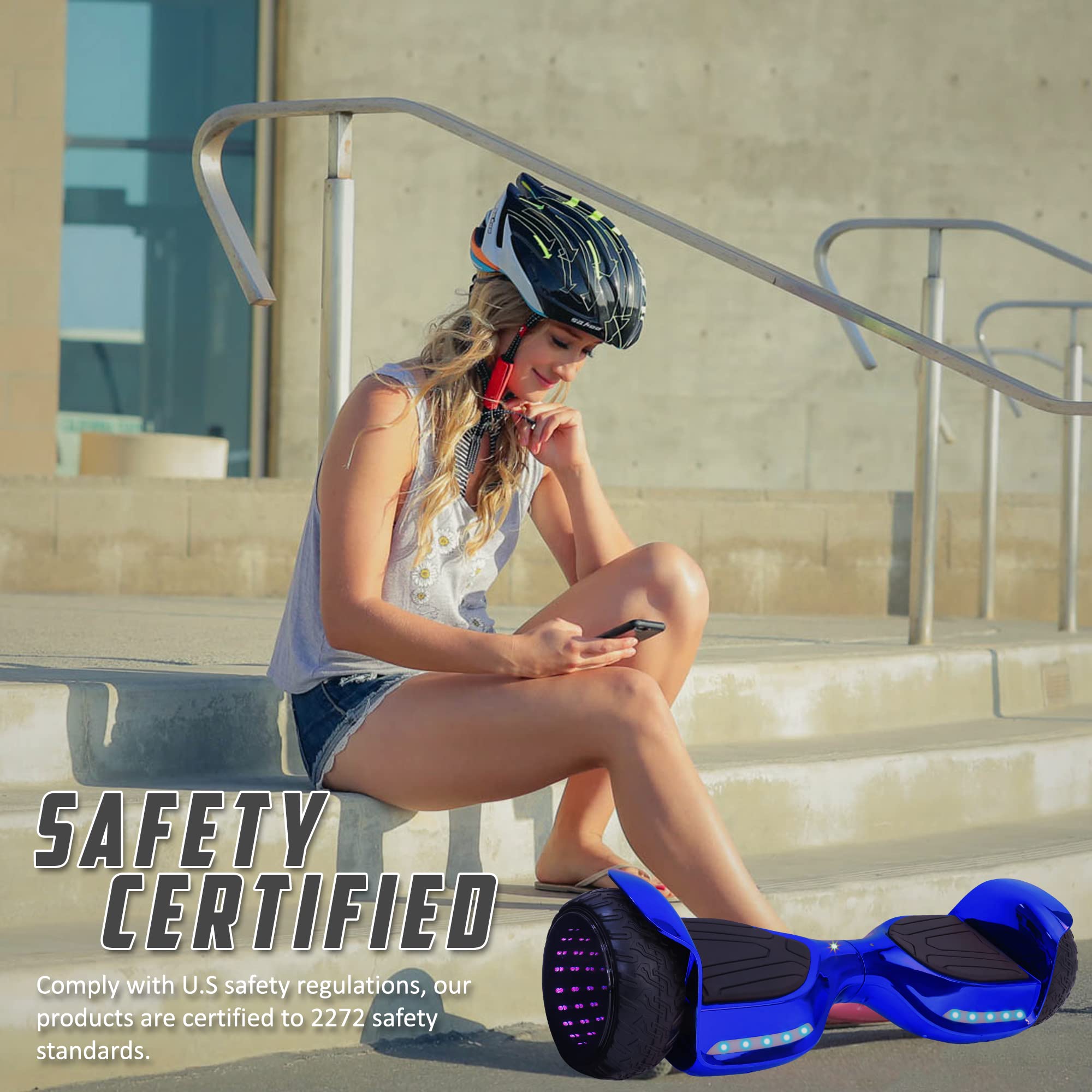 Newest Generation Electric Hoverboard Dual Motors Two Wheels Hoover Board Smart Self Balancing Scooter with Built-in Speaker LED Lights for Adults Kids Gift (Chrome Blue)