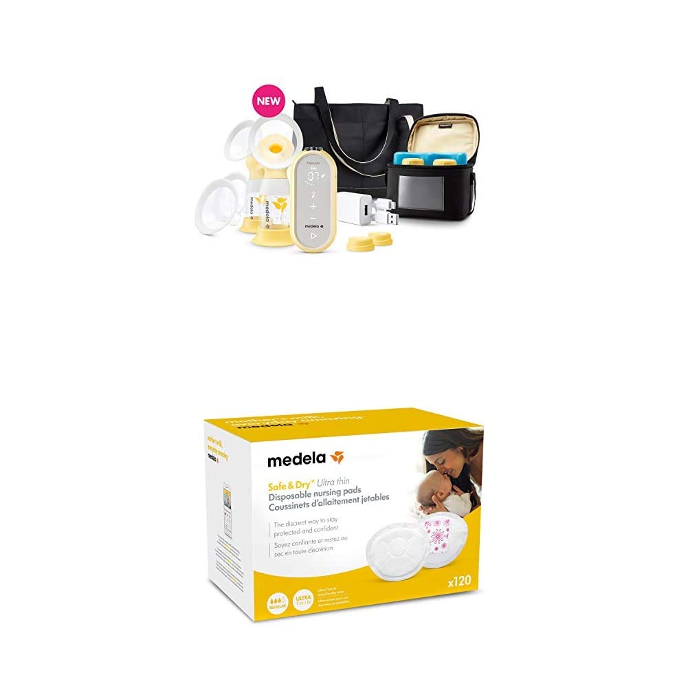 Medela Freestyle Flex Breast Pump and Ultra Thin Disposable Nursing Pads 120 Count, Closed System Quiet Portable Breastpump, Bra Pads with Leakproof Design, Contoured for Optimal Fit and Discretion