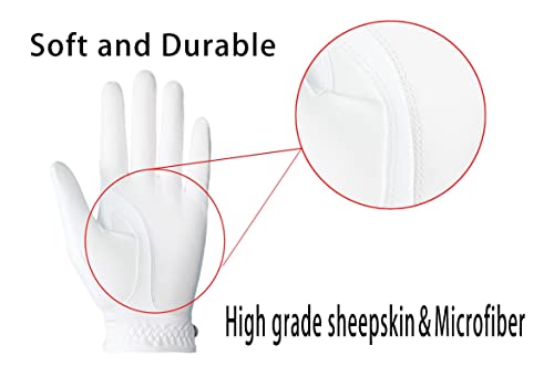 SIMPLE SYMBOL Women's Golf Glove Microfiber with Colorful Cabretta Leather Six Pack(Left is Wear On Left Hands,Right is Wear On Right Hands) Four Colors White/Sky/Orange/Red(White,M,Left)