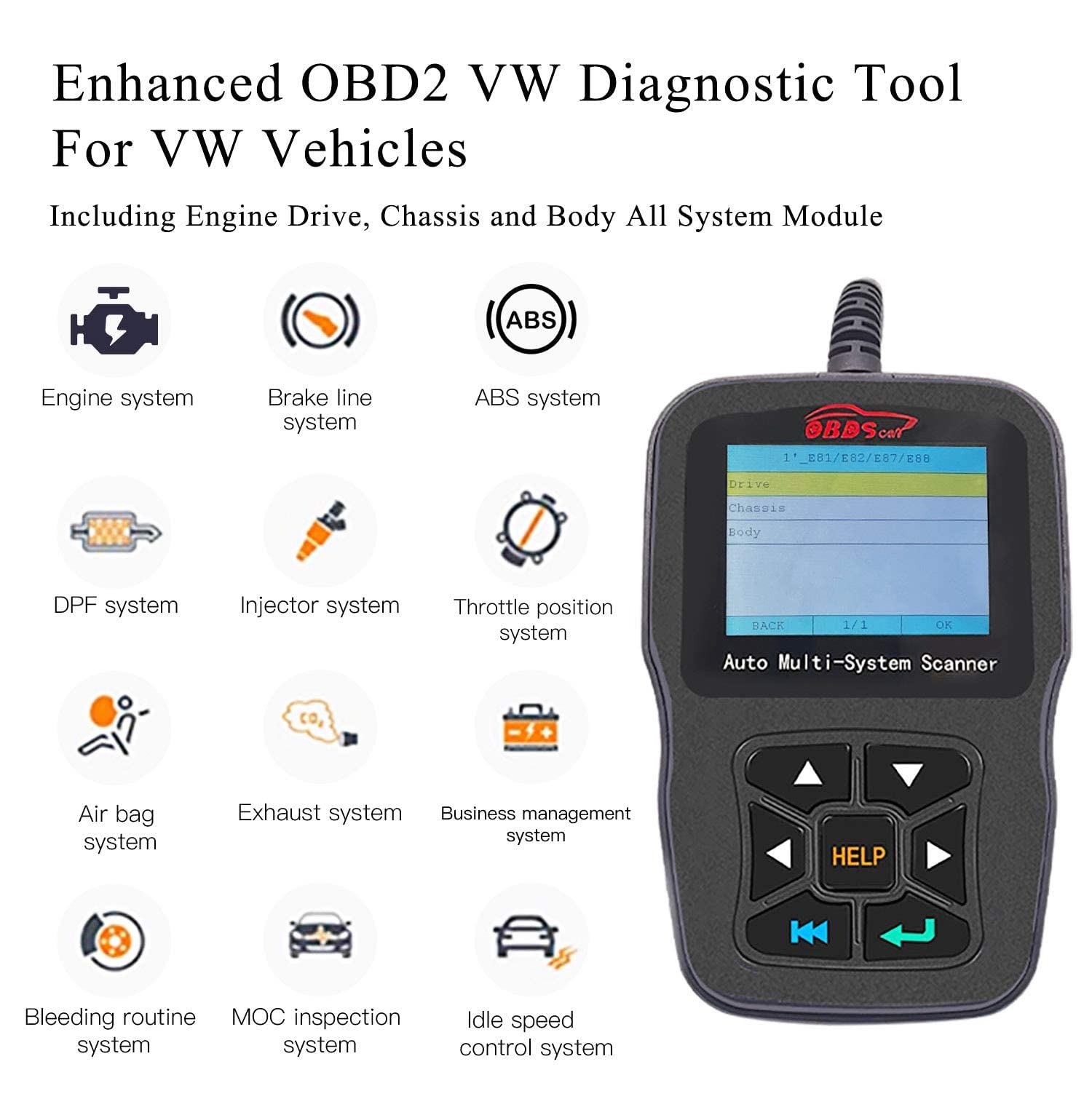 OBDS OS803 Large Screen Full System Code Scanner Reader for Volkswagen VW Audi Skoda SEAT Professional Scan Tool Support Transmission EPB ABS SRS DPF TPMS for car After 2002