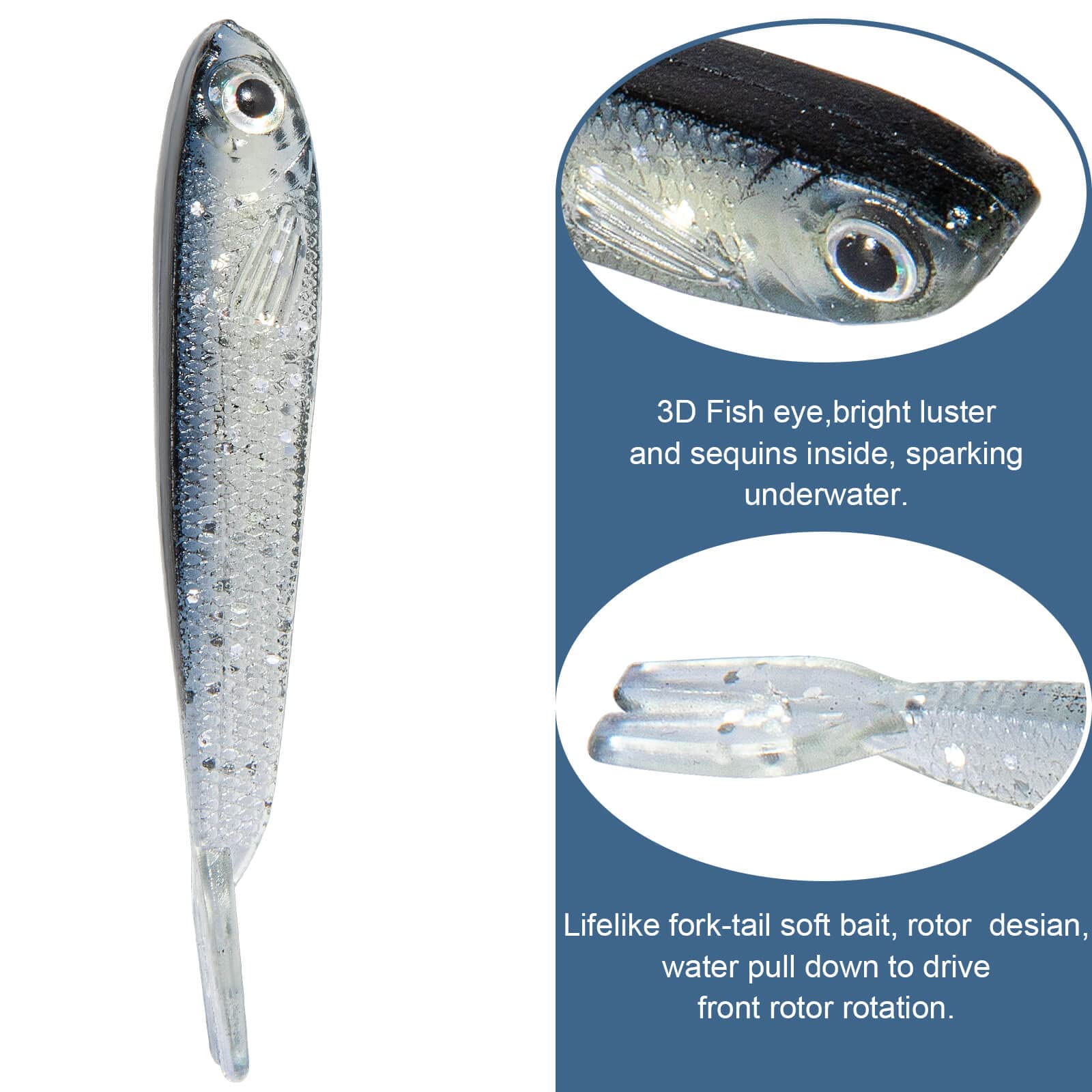 Sconqaek 50 PCS Plastic Soft Fishing Lure, Lifelike Forked Tail Minnow, Fishing Baits Tackle for Saltwater and Freshwater
