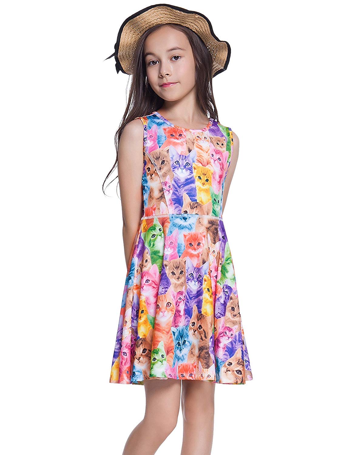 Matching Doll & Girls Dresses Kid Toddler Cat Cloth Fit American Girl Doll