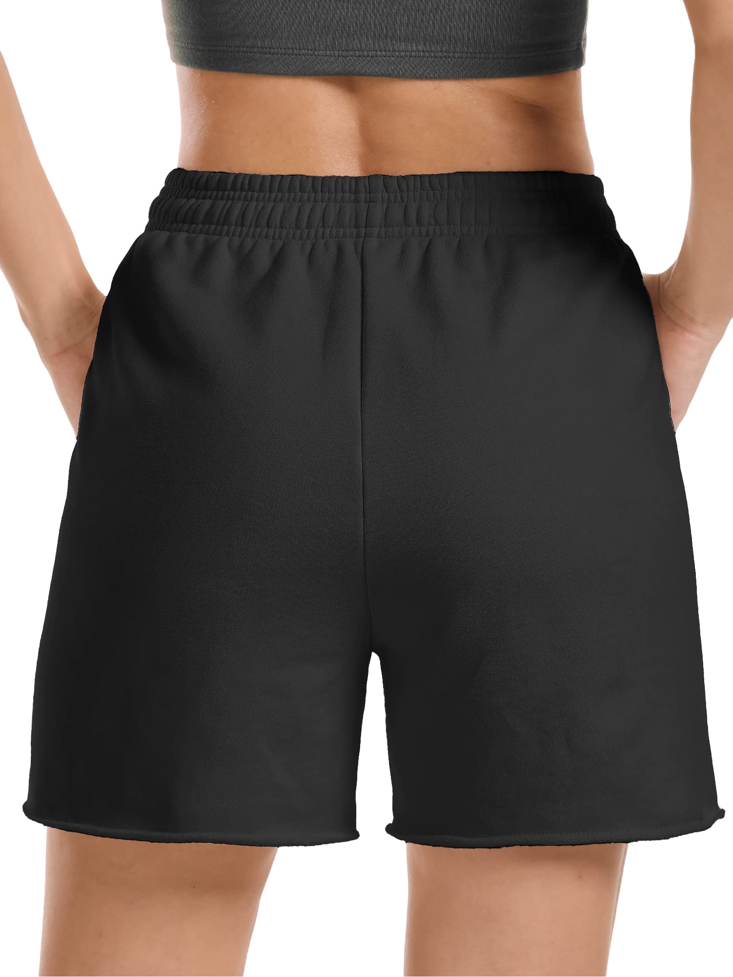 Stelle Women's 10" High Waist Athletic Bermuda Shorts Long Shorts with Pockets for Yoga Running Workout (BK-RB, L)