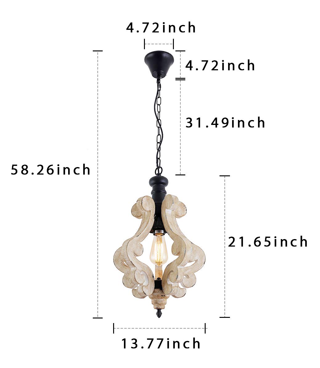 PUUPA Kitchen Light Fixtures,Farmhouse Pendant Light Single Adjustable Rustic Wooden Hanging Island Chandelier