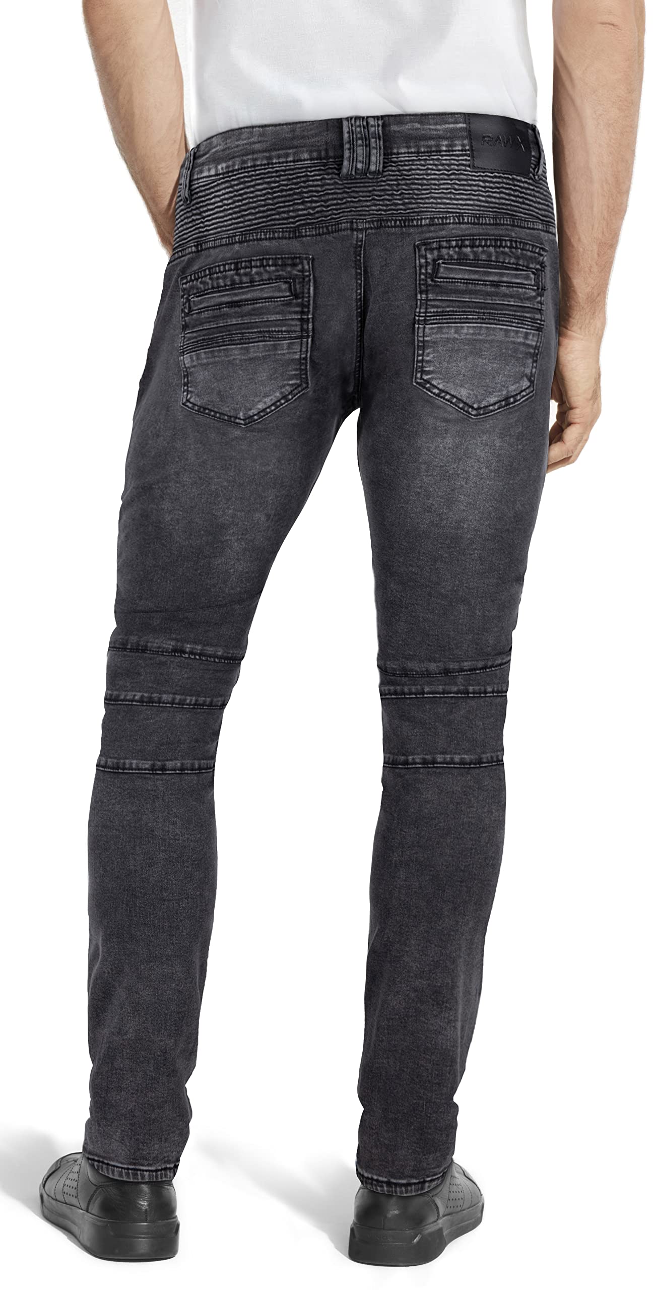 RAW X Mens Jeans Slim Fit, Washed Ripped Distressed Moto Stretch Denim Biker Pants for Men, 99119-black Wash, 34W x 32L