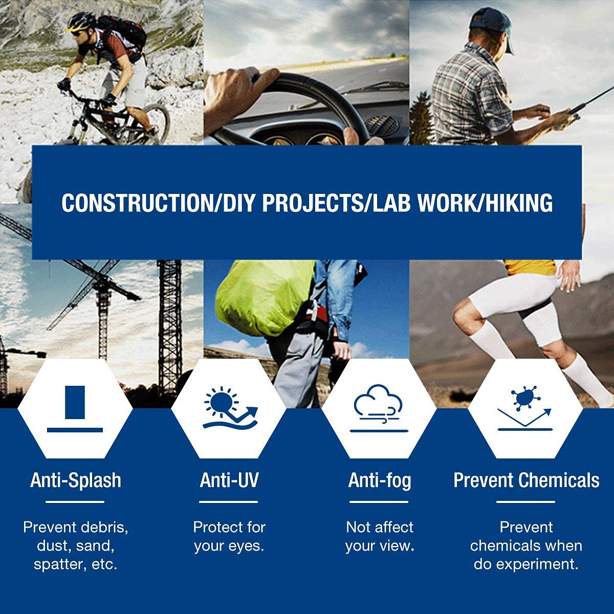 NAMSAN Clear Safety Goggles Lab Protective Eyewear over Prescription Glasses Job Protective Goggles Anti Droplet Debris Eye Protection