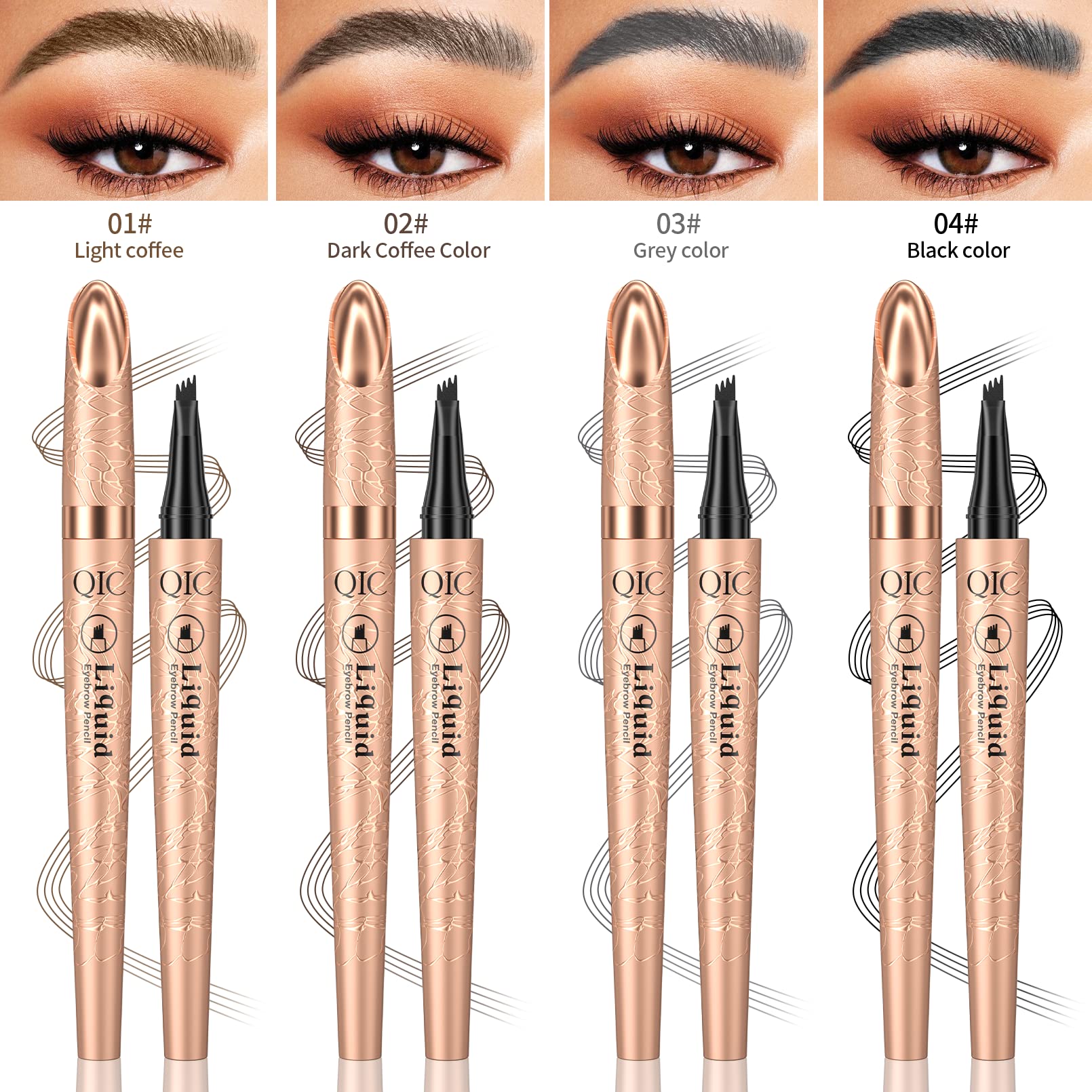 ObiPosay Waterproof Dark Brown Eyebrow Microblading Pen - Four Point Brow Pen for Natural-Looking Eyebrows, Long-Lasting and Smudge-Proof.(Dark Brown/02)