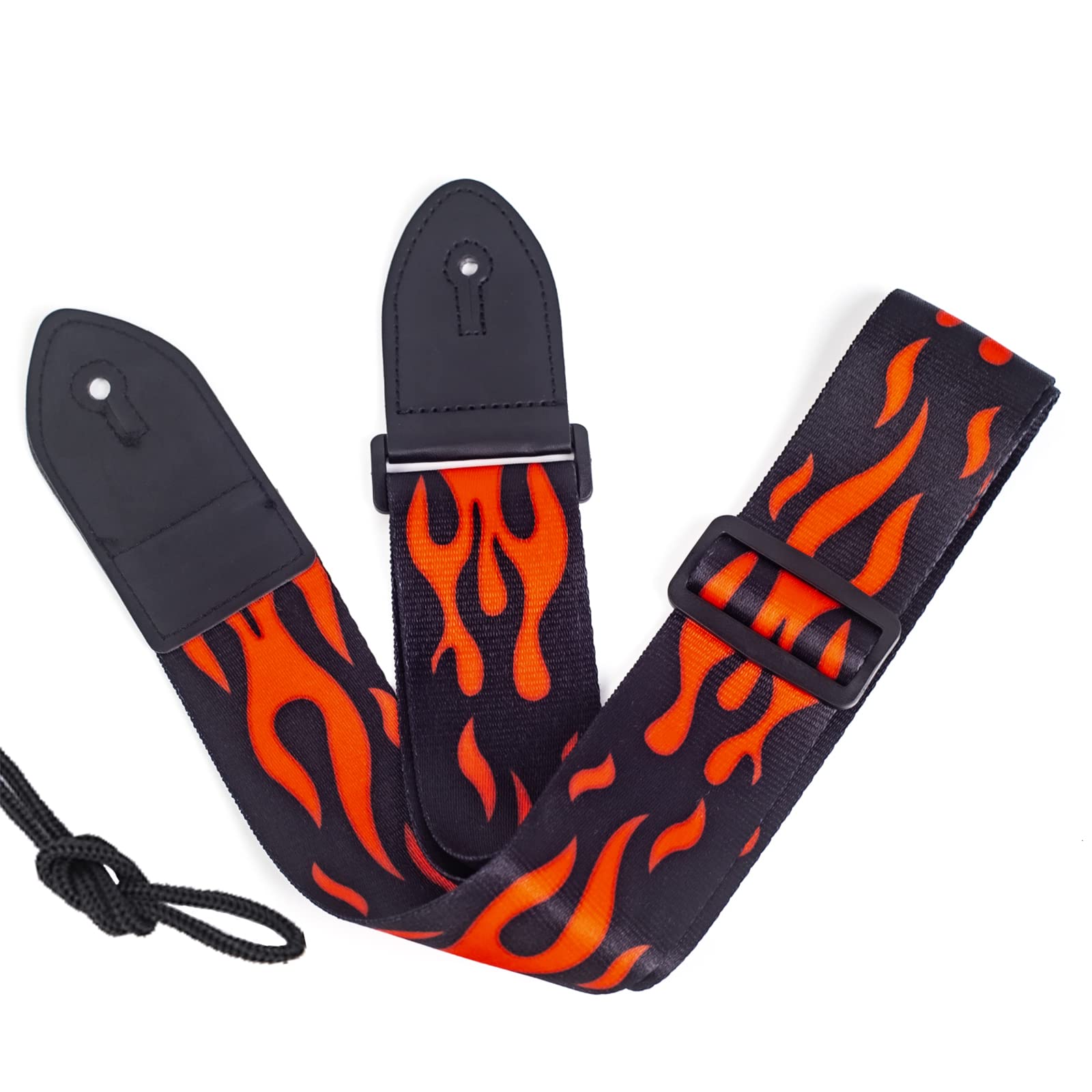 SINBRLAI Guitar Strap, Soft Polyester Cotton Red Flame Bass Guitar Strap Adjustable Length, Suitable for Bass, Electric, Acoustic Guitar