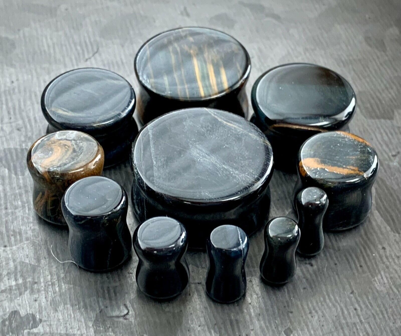 Lobal Domination PAIR of Blue Tiger Eye Organic Stone Plugs Gauges - up to 25mm available! (0g (8mm))