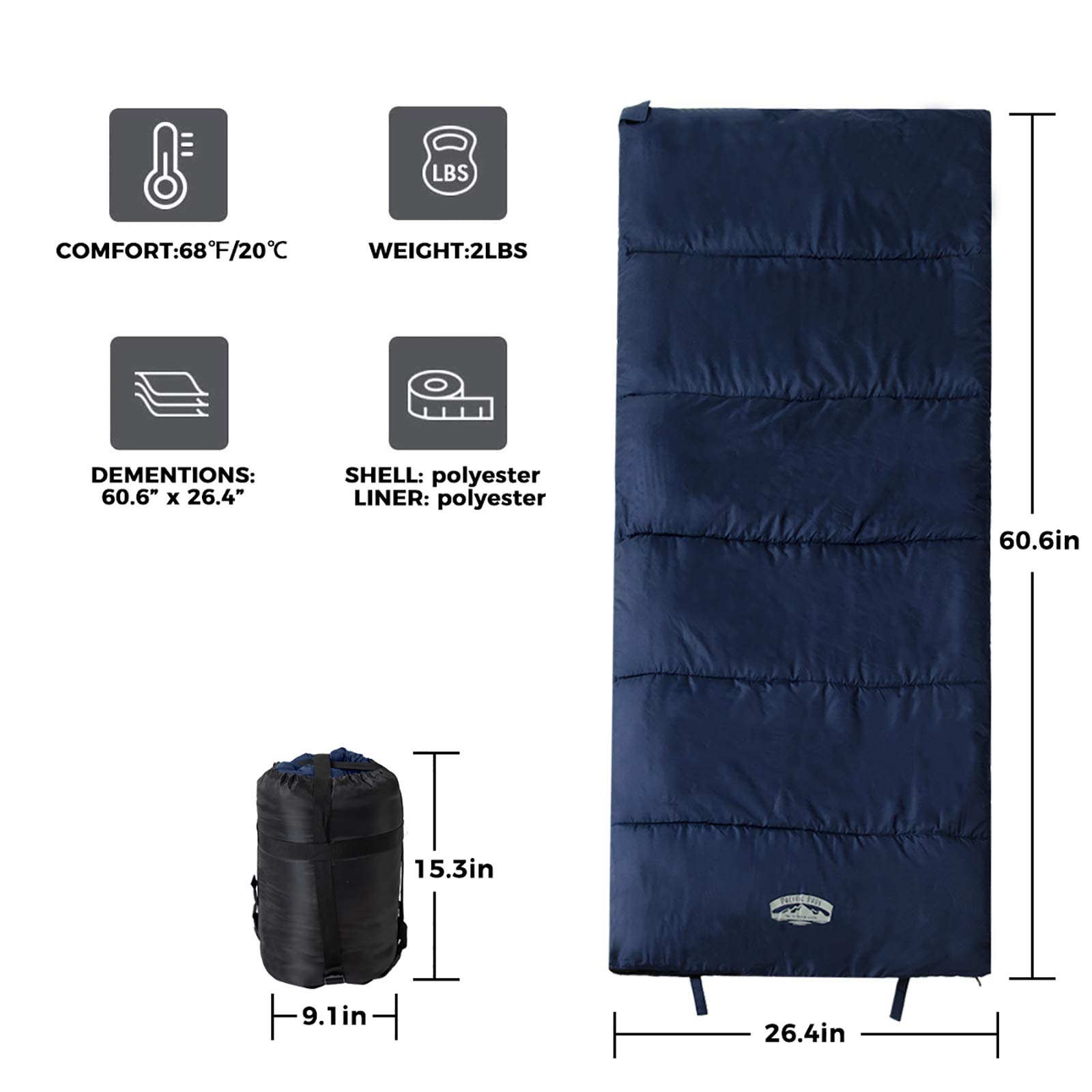 Pacific Pass 50F Synthetic Sleeping Bag with Compression Stuff Sack - Kids Size - Pink