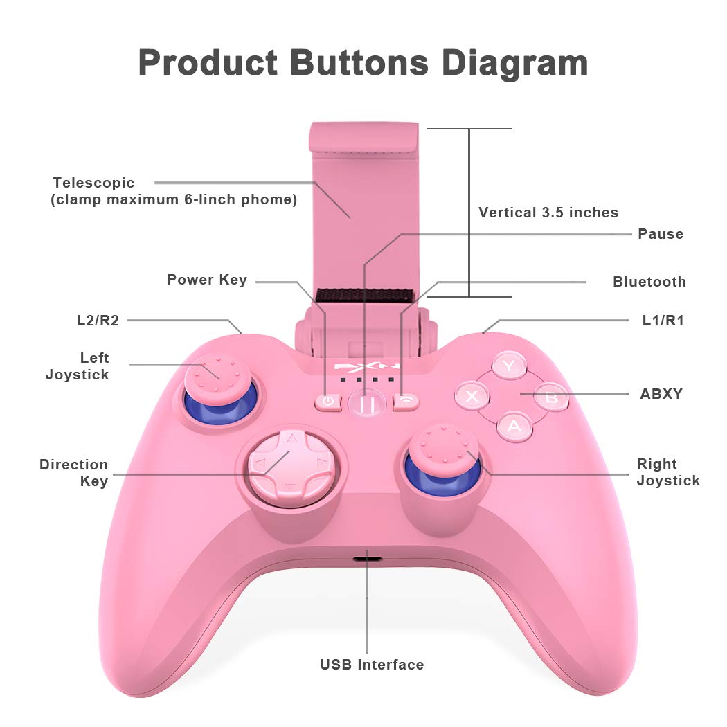 PXN MFi Wireless Game Controller, 6603 Apple Gaming Controller Joypad with Adjustable Clamp Phone Holder Compatible with iOS iPhone/iPad/Apple TV(Pink MFi Gaming Controller)