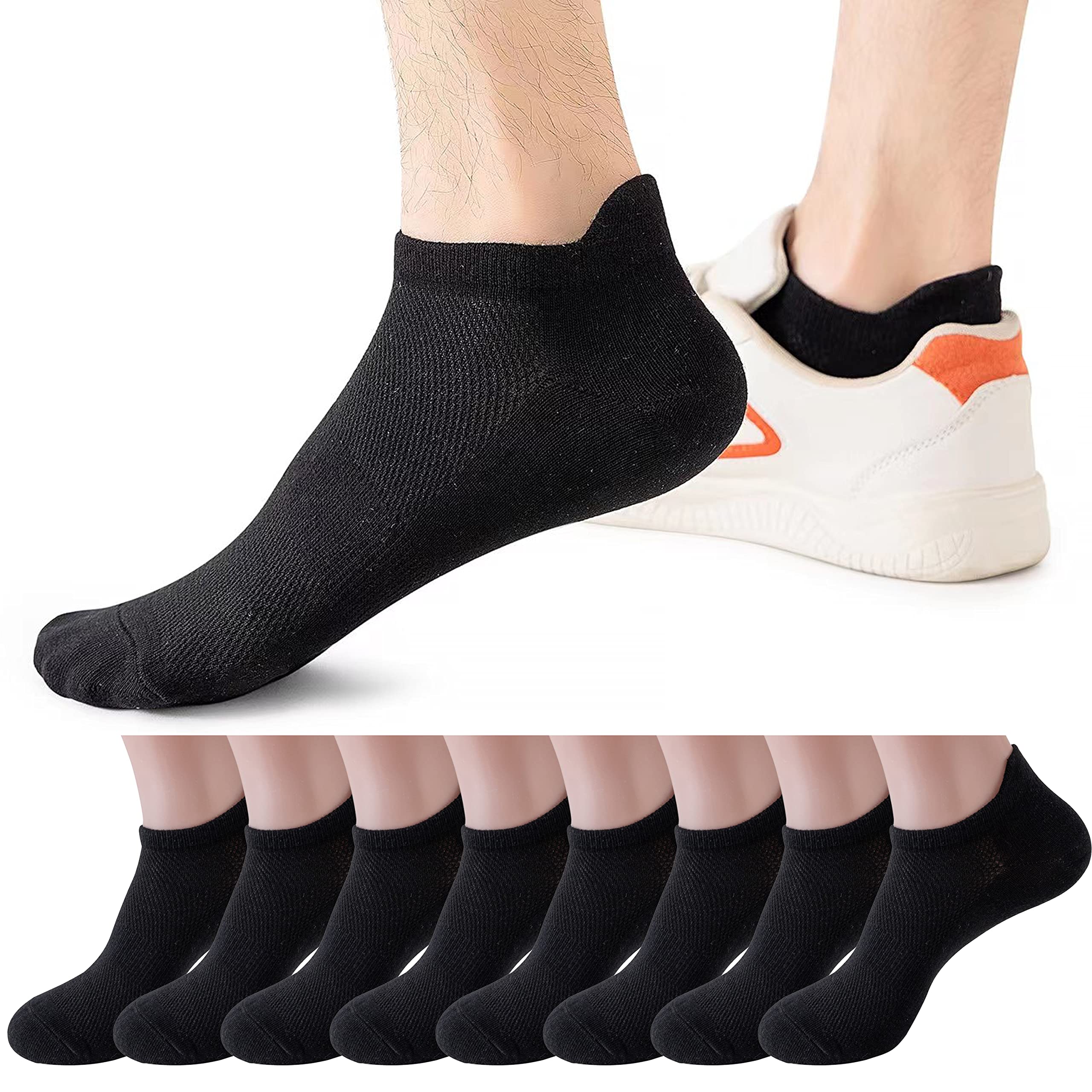 VFM 8 Pairs Ankle Athletic Running Socks for Men Women Low Cut Wicking Sport Cushion Tab Breathable Mesh Socks (8xBlack)