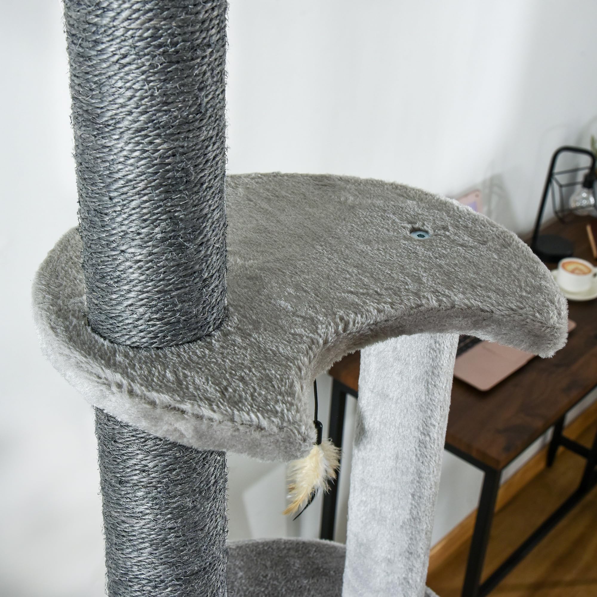 PawHut 100" Cat Climbing Tree Adjustable Kitty Activity Center Floor-to-Ceiling Cat Climber Toy with Scratching Post Play Double Condo Rest Post Pet Furniture Light Grey