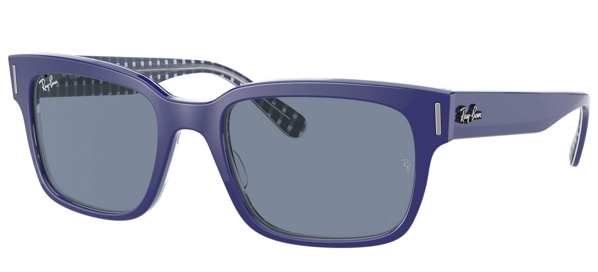Ray-Ban Men's RB2190 Jeffrey Square Sunglasses, Blue On Vichy Blue/White/Blue, 55 mm