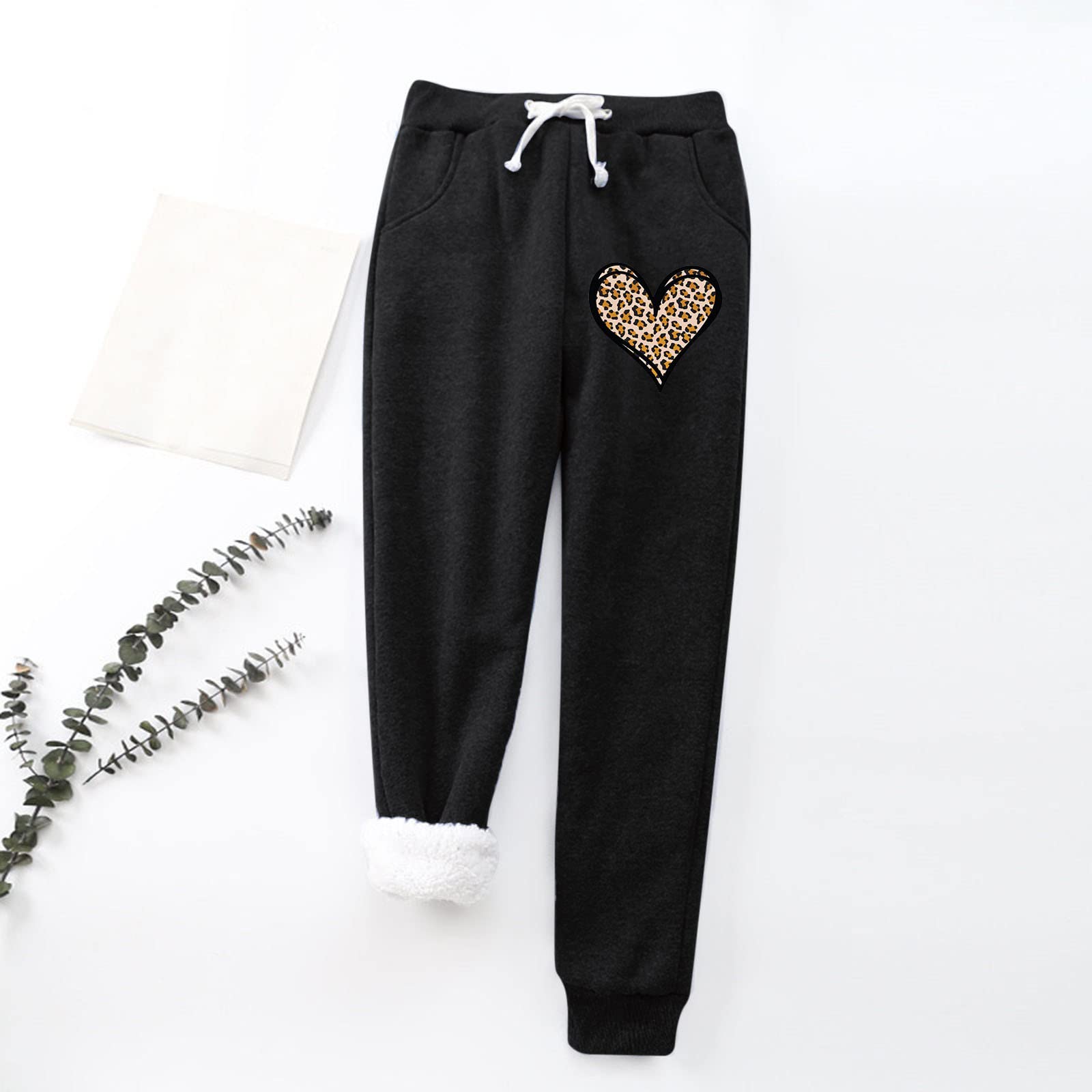 uvpivm Women's Athletic Pants Winter Jogger Fleece Warm Workout Yoga Tapered Sweatpants Wide Leg Drawstring Joggers with Pockets 3-A,X-Large
