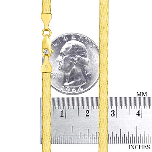 Nuragold 10k Yellow Gold 4mm Solid Herringbone Silky Flat High Polish Chain Necklace, Womens Lobster Clasp 16" 18" 20" 22" 24"