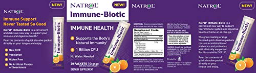 Natrol Immune-Biotic Stick Pack Powder, Supplement for Immune Support+ with Prebiotics and Probiotics, No Water Needed, Orange Flavor, 30 Count