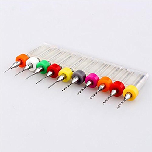Yosoo 10Pcs PCB Print Circuit Board Carbide Drilling Mini Drill Bit Micro Drill Bits 0.3mm to 1.2 mm for CNC PCB CNC Engraving Drill Bits Set