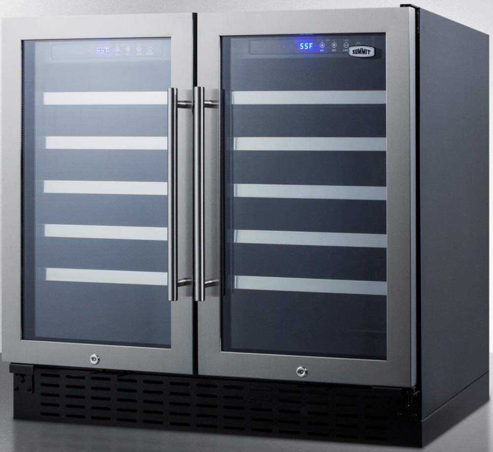 Summit SWC3668 36" Undercounter Dual Zone Wine Cooler with 68 Bottle Capacity LED Lighting Digital Thermostat Factory Installed Locks in Stainless