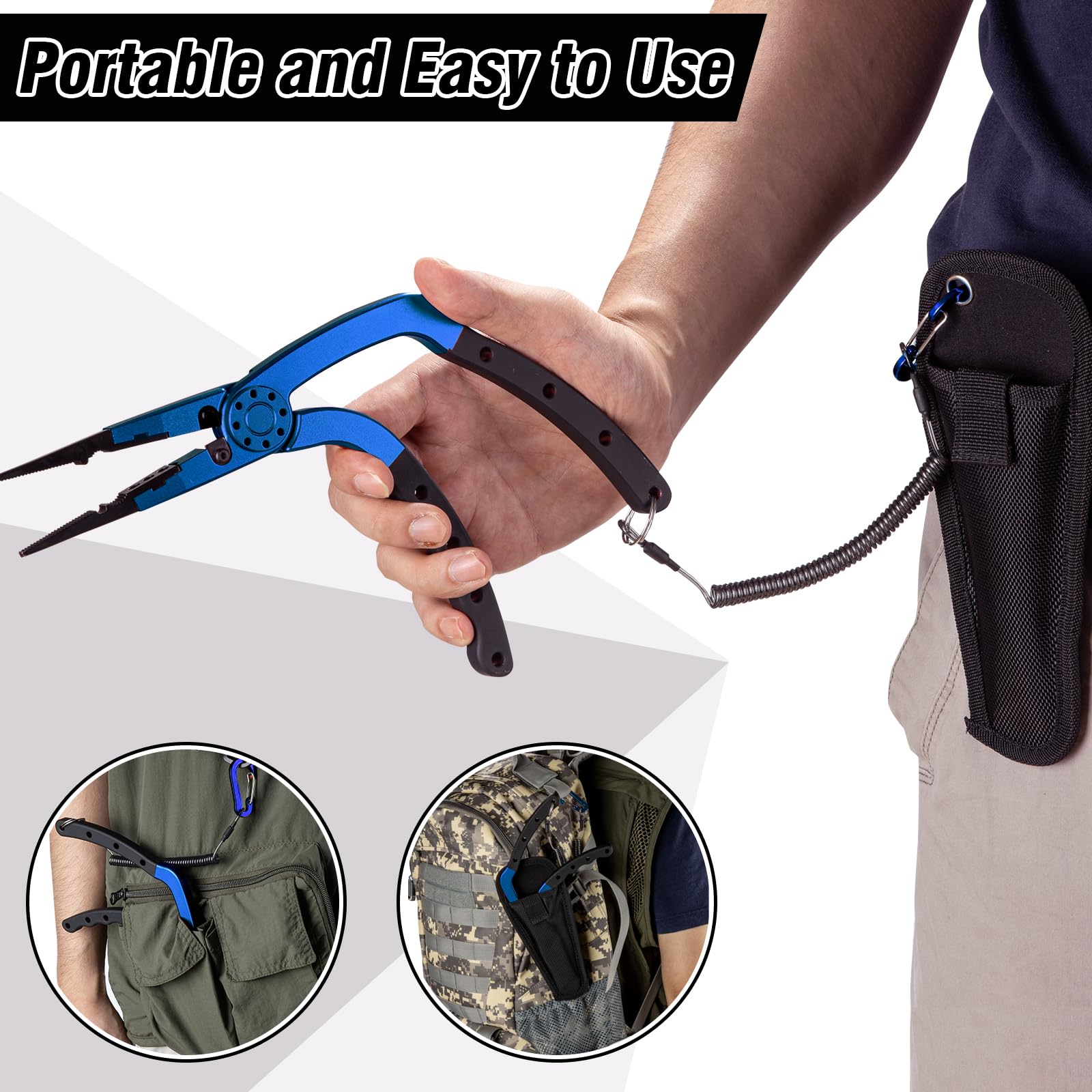 Night Cat 9'' Fishing Pliers with Sheath and Lanyard, Long Nose Jaws Braid line Cutters, Saltwater Crimper,Split Ring Openers,Hook Removers, Fishing Tools Gears Rustproof