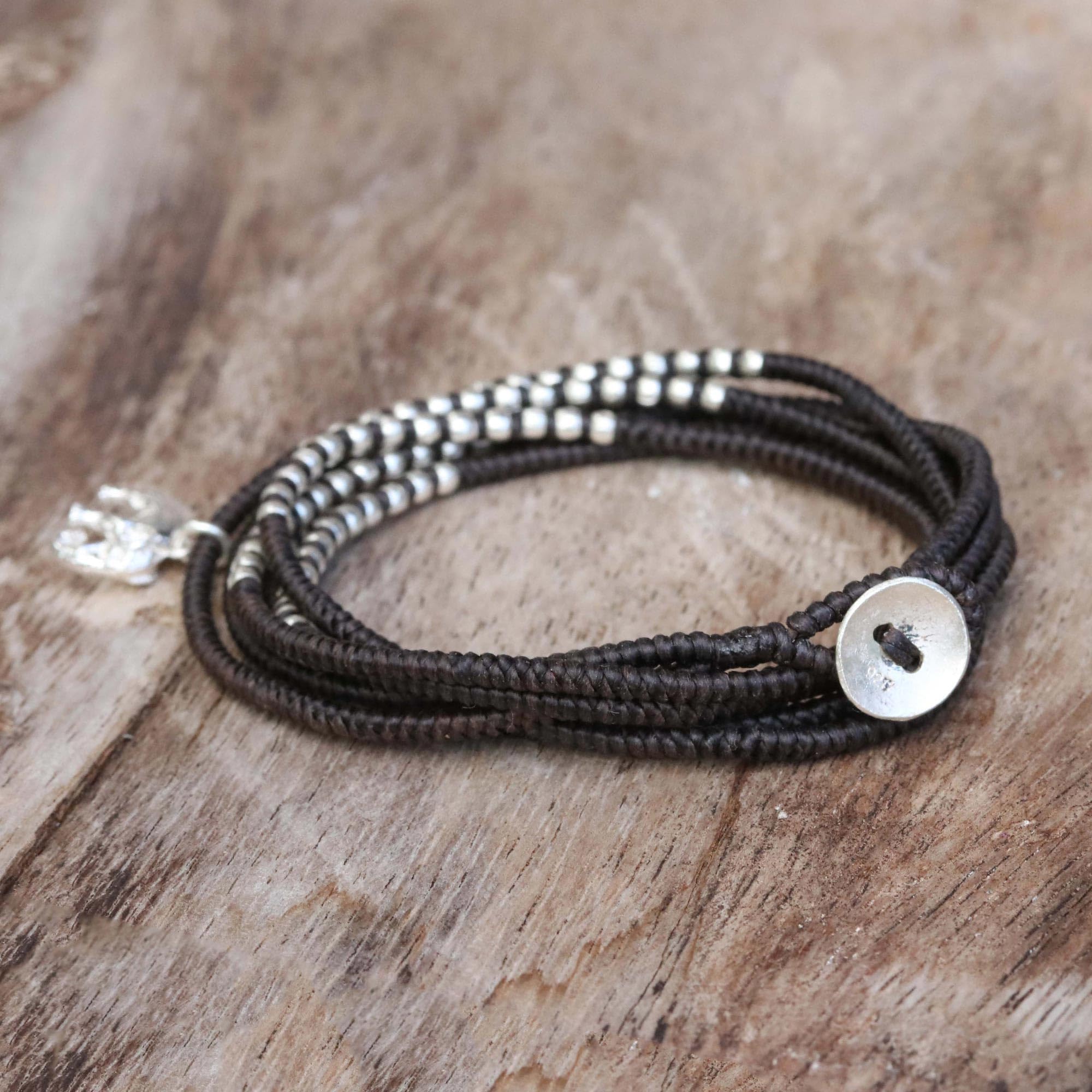 NOVICA .925 Sterling Silver Beaded Bracelet, 21.75", Amazing Elephant in Brown'