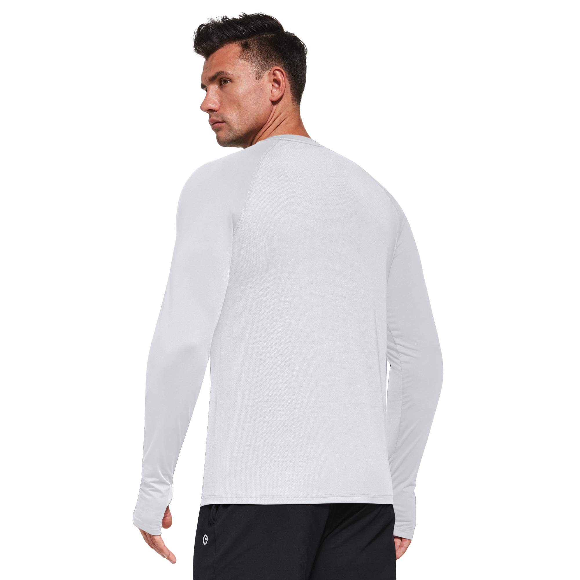 OGEENIER Men's Dry Fit Long Sleeve Workout Athletic T-Shirts Mesh Moisture Wicking Running Shirts with Thumb Holes,White,XL