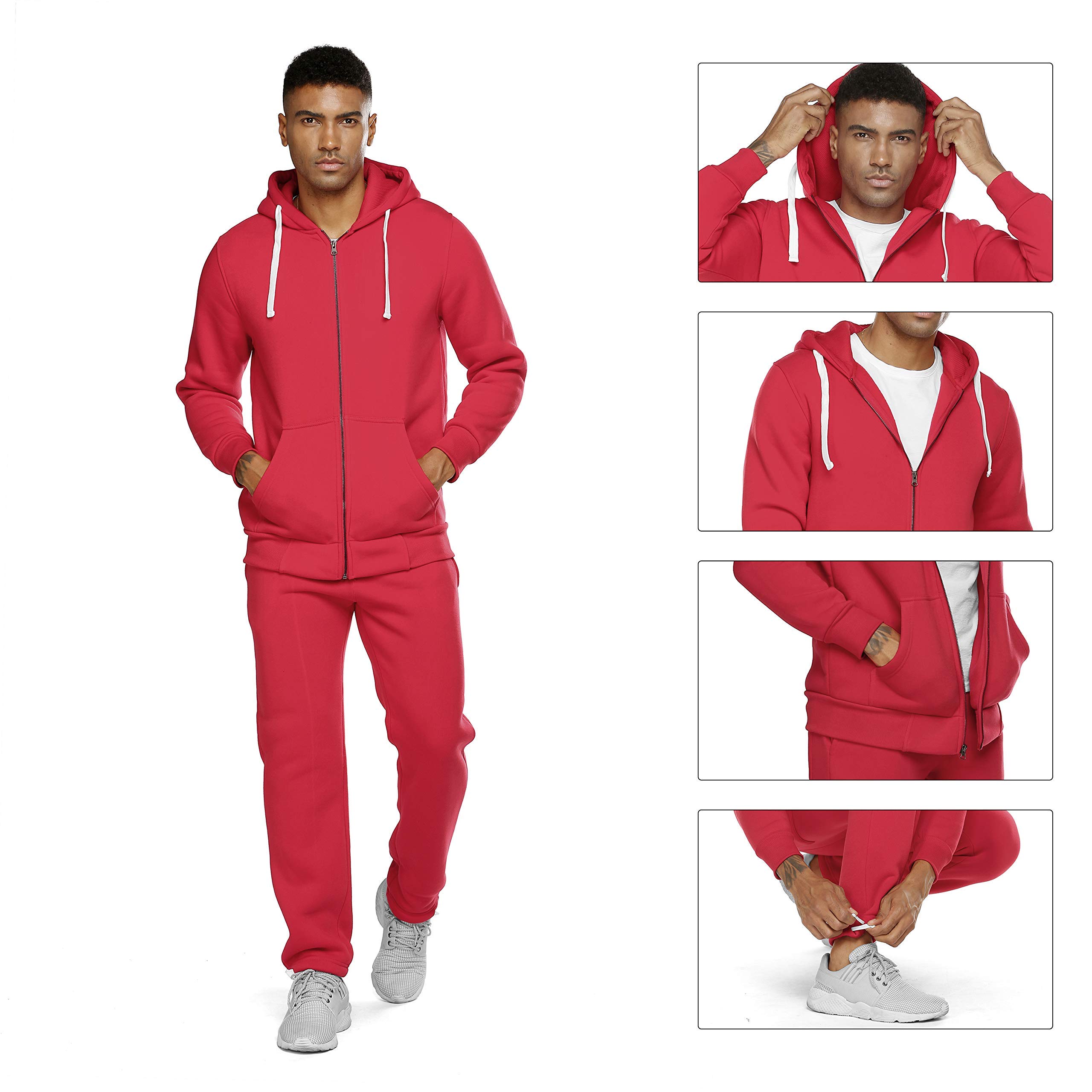 R RAMBLER 1985 Mens Sweatsuits 2 Piece Casual Athletic Long Sleeve Tracksuit Set Jogging Suit for Running,Exercise,Traning(Red,M)