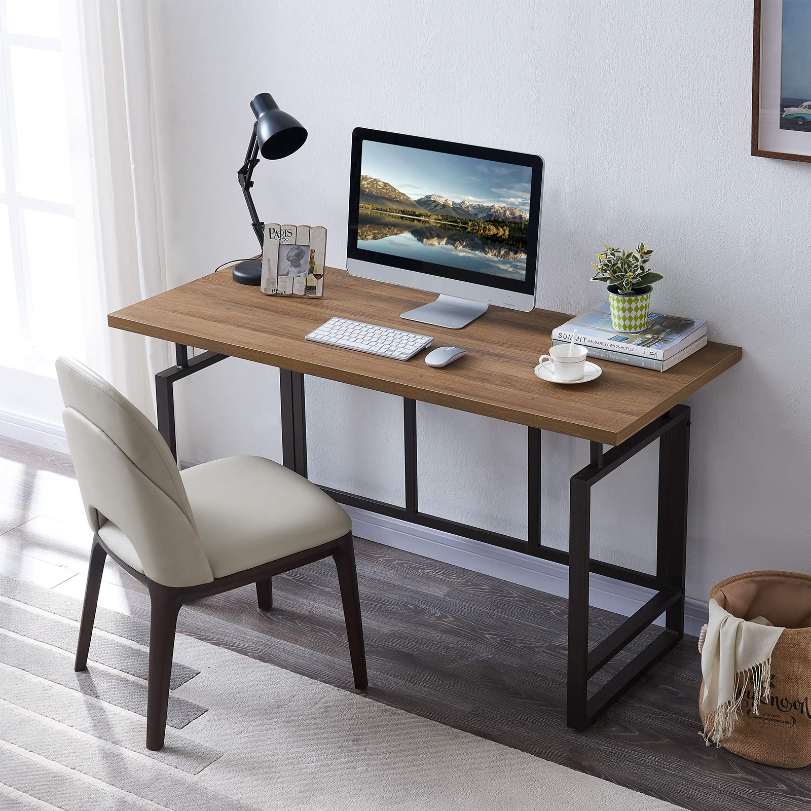 OIAHOMY Home Office Desk,Industrial Computer Desk 55β Large Rustic Office Desk Workstation Study Writing Desk Vintage Laptop Table for Home & Office-Oak