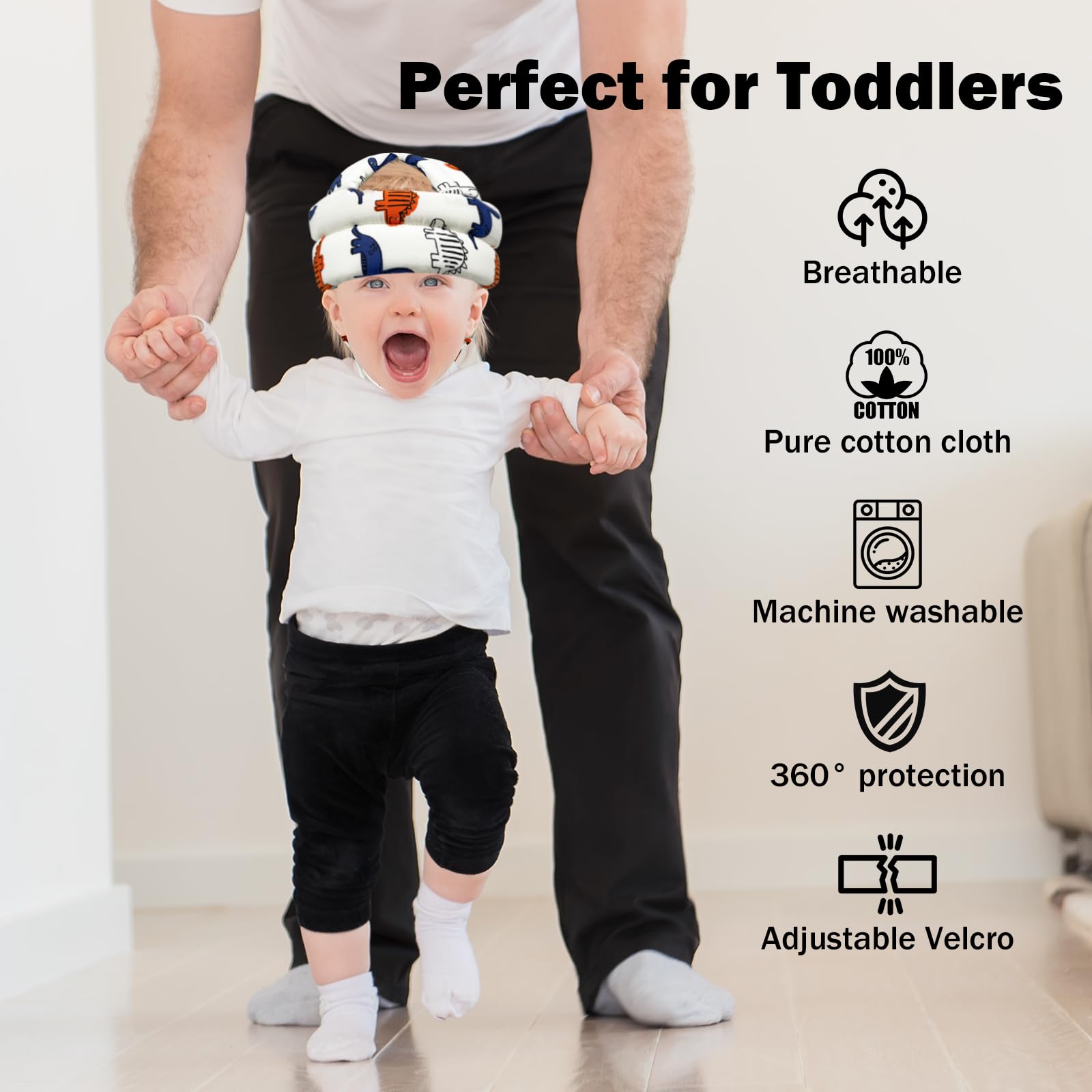 REFLYAWAY Baby Head Protector for Crawling Walking, Baby Helmet Adjustable No Bumps and Soft Cushion, Infant Safety Cap for Kid Learning to Walk (Staly G)
