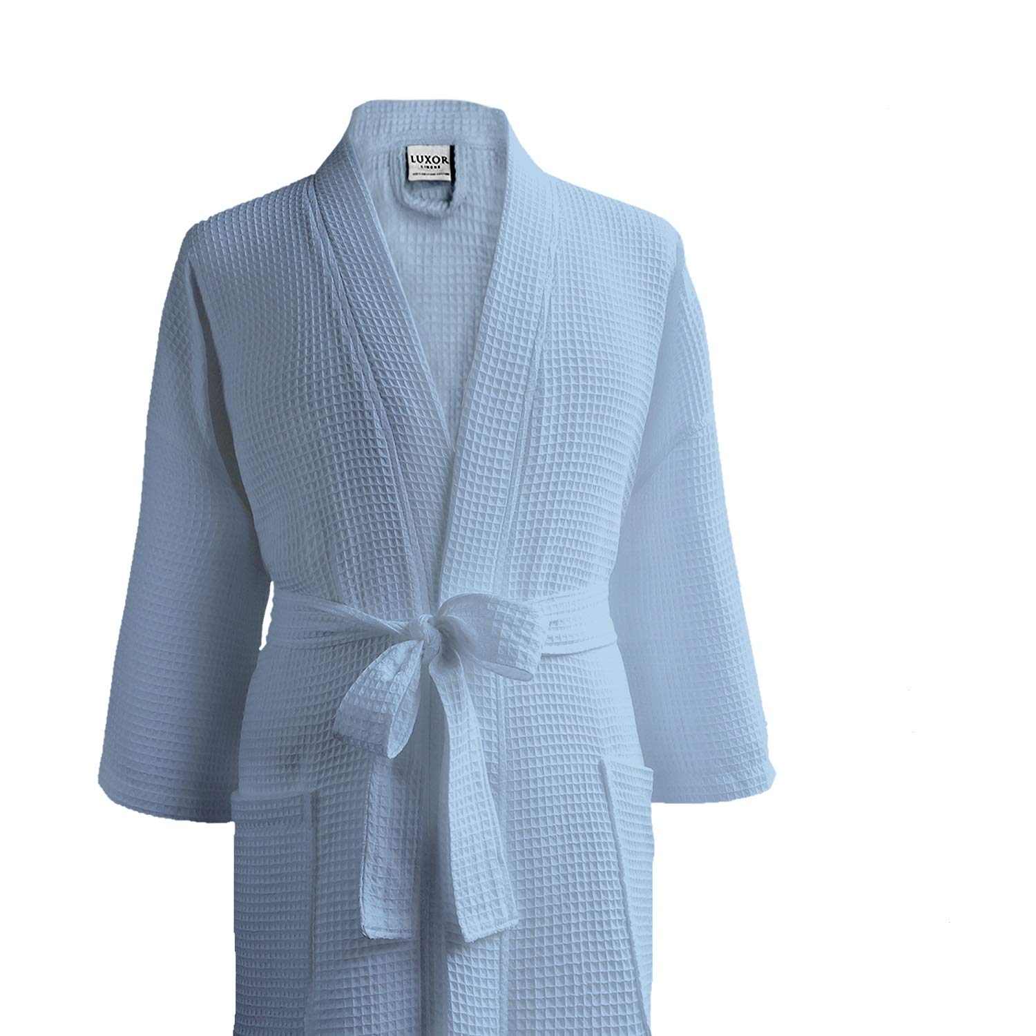 Luxor Linens LUXA HOUSE - Waffle Bathrobe - 100% Egyptian Cotton - Unisex/One Size Fits Most - Light Blue - One Size Fits Most