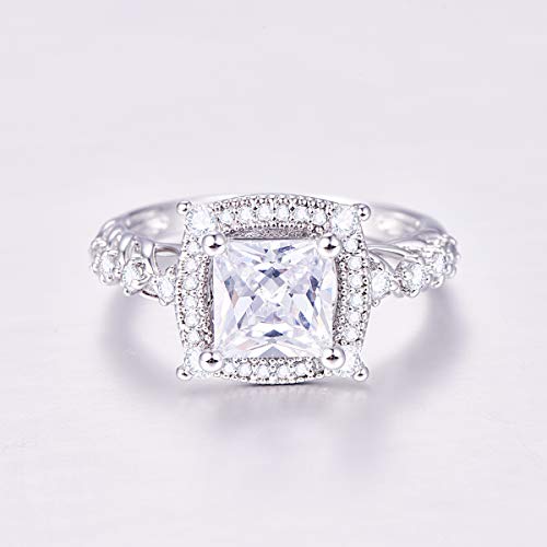 Momius 925 Sterling Silver Cubic Zircon Princess Cut Wedding Engagement Statement Band Ring for Women Size 6